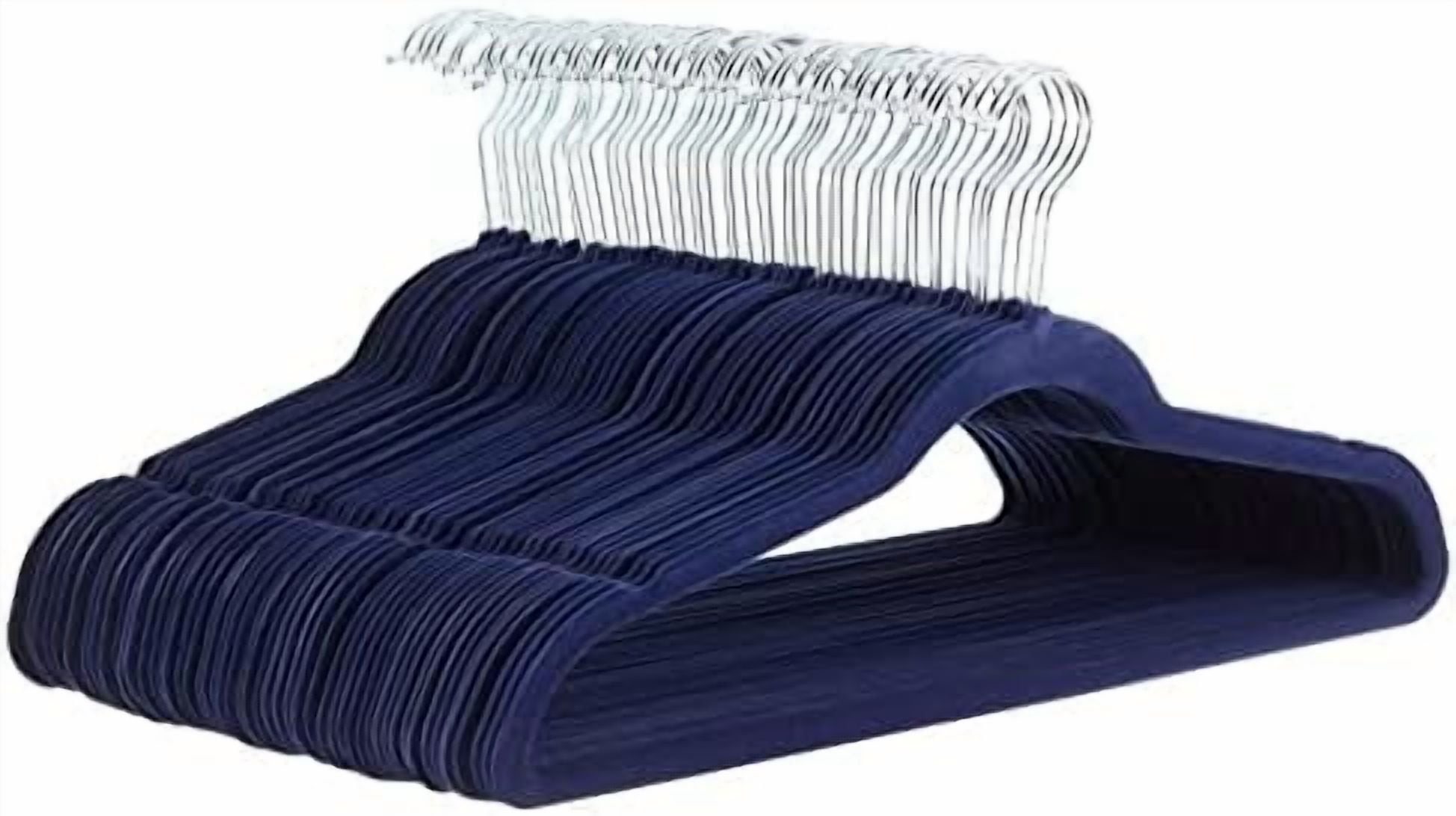Basics Slim, Velvet, Non-Slip Suit Clothes Hangers, Navy Blue/Silver ...