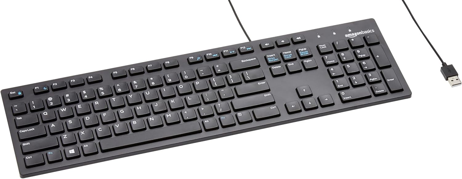 Basics Wired QWERTY Keyboard, Full-Sized, Black - Walmart.com
