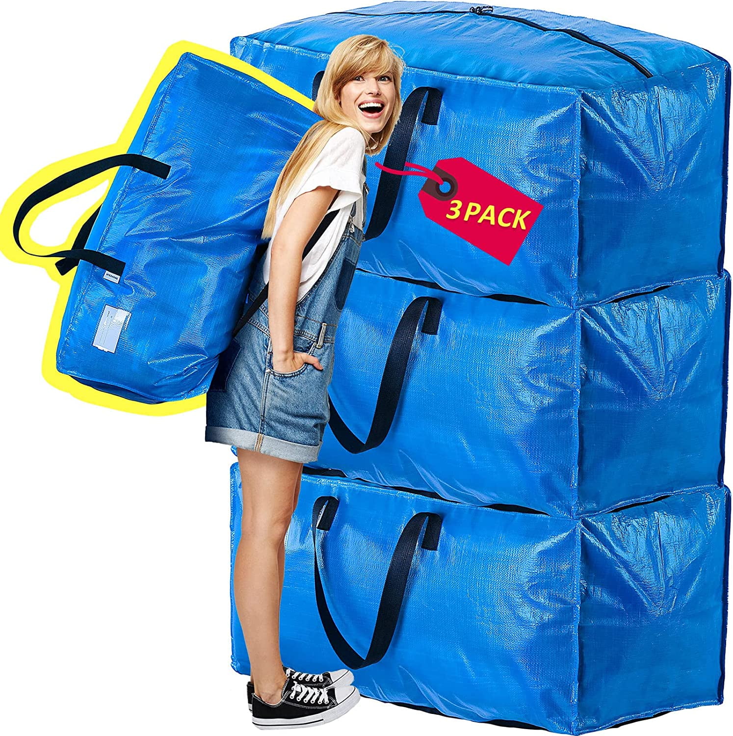 Basics4all Heavy Duty Moving Bags, Large Storage & Packing Totes with ...