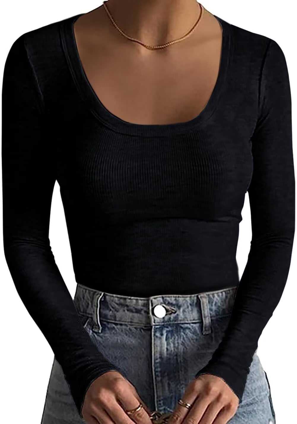 CYU SHOP Black Long Sleeve Shirts for Women Fall Long Sleeve Stretch ...