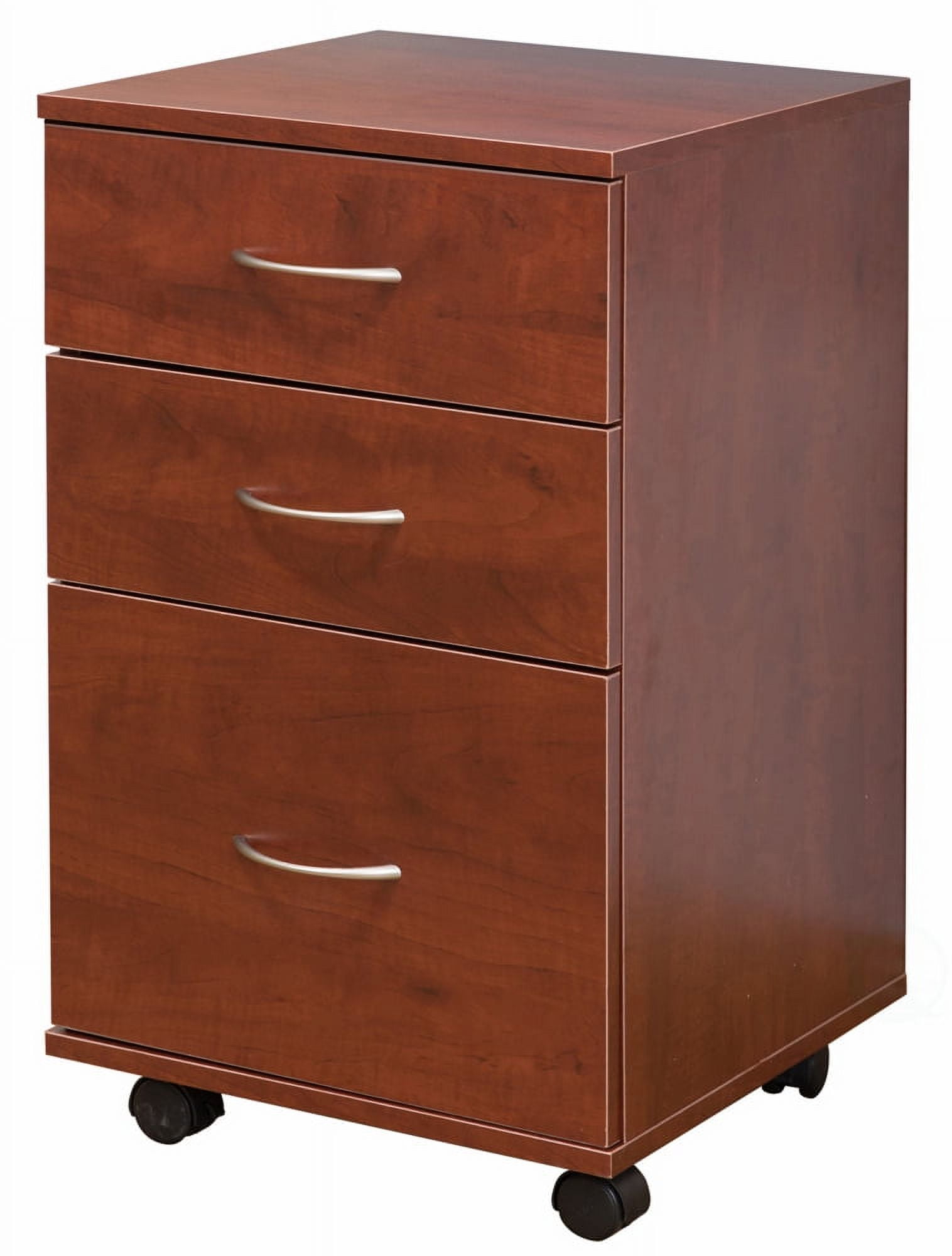 Basicwise 3-Drawer Office File Cabinet with Rolling Casters, Cherry ...