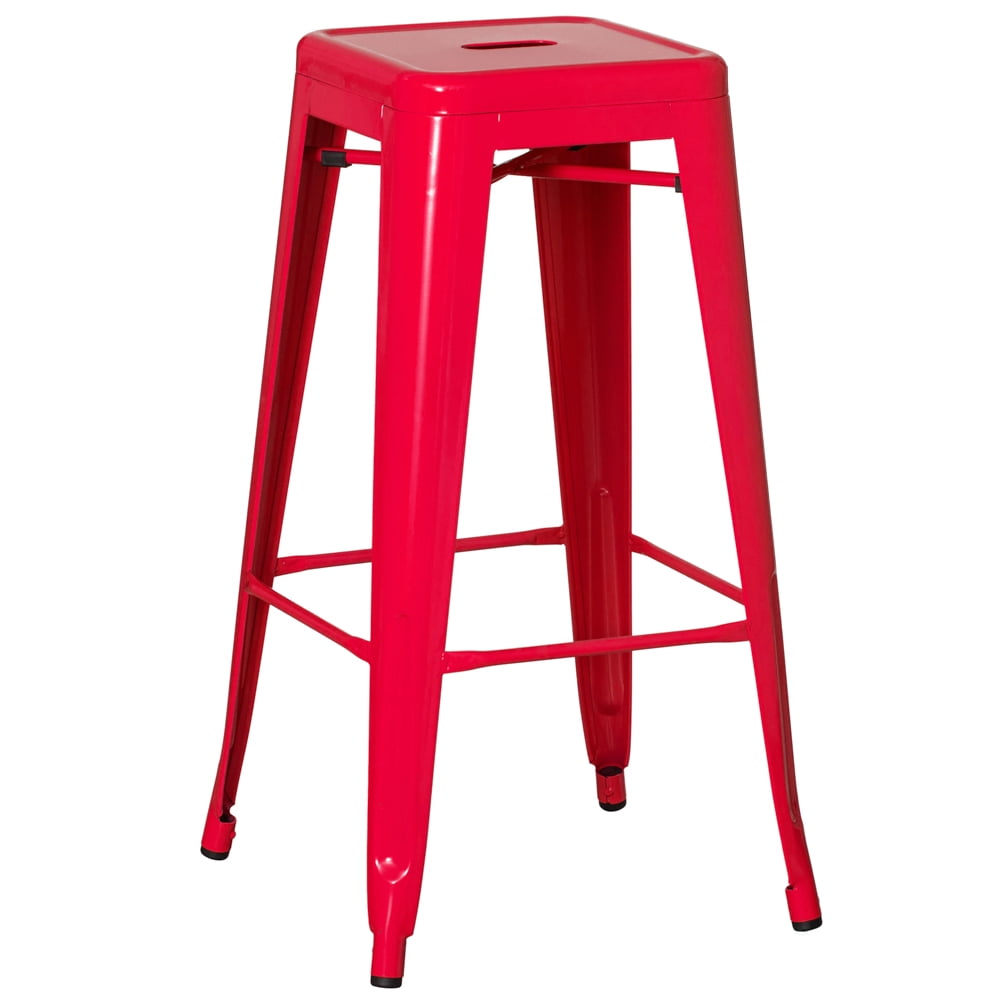 Basicwise 30-inch Backless Metal Bar Stool Stackable Heavy-Duty Counter ...