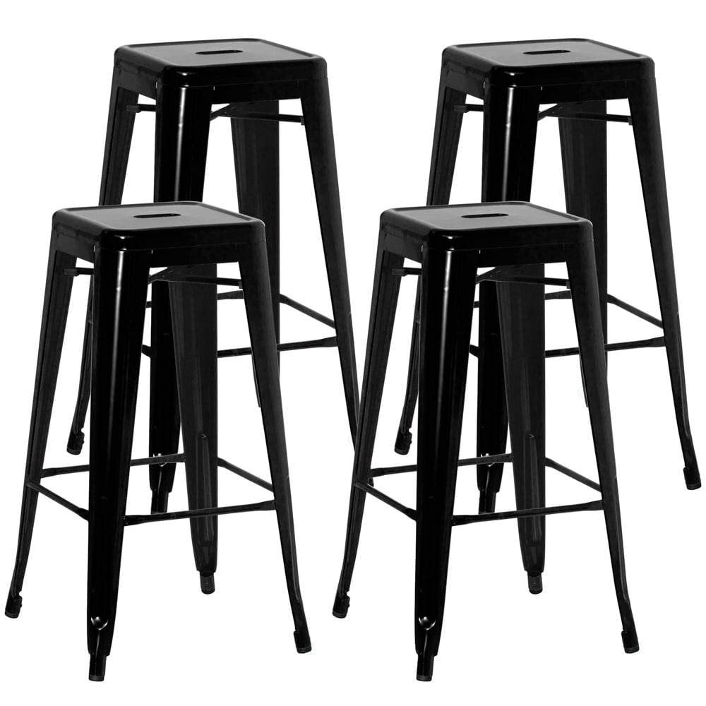 Basicwise 4-pcs 30-inch Backless Metal Bar Stool Stackable Heavy-Duty ...