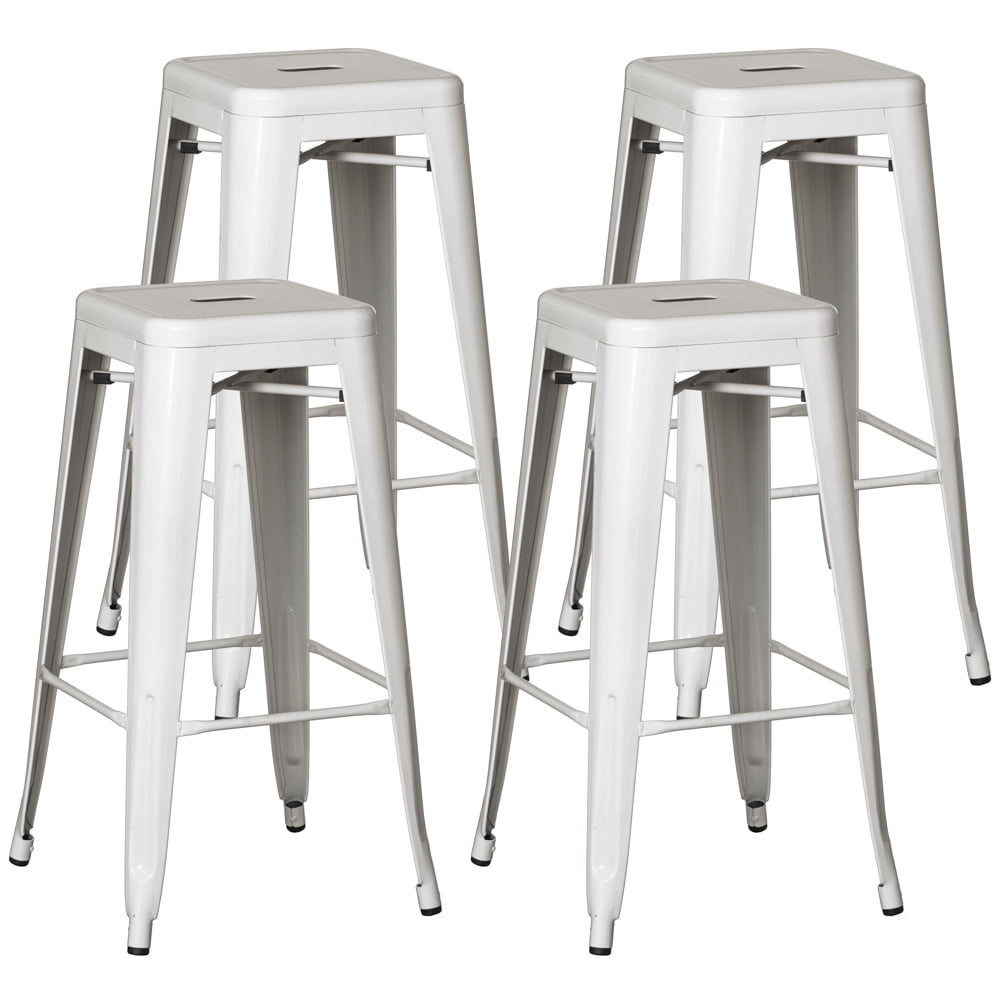 Basicwise 4-pcs 30-inch Backless Metal Bar Stool Stackable Heavy-Duty ...