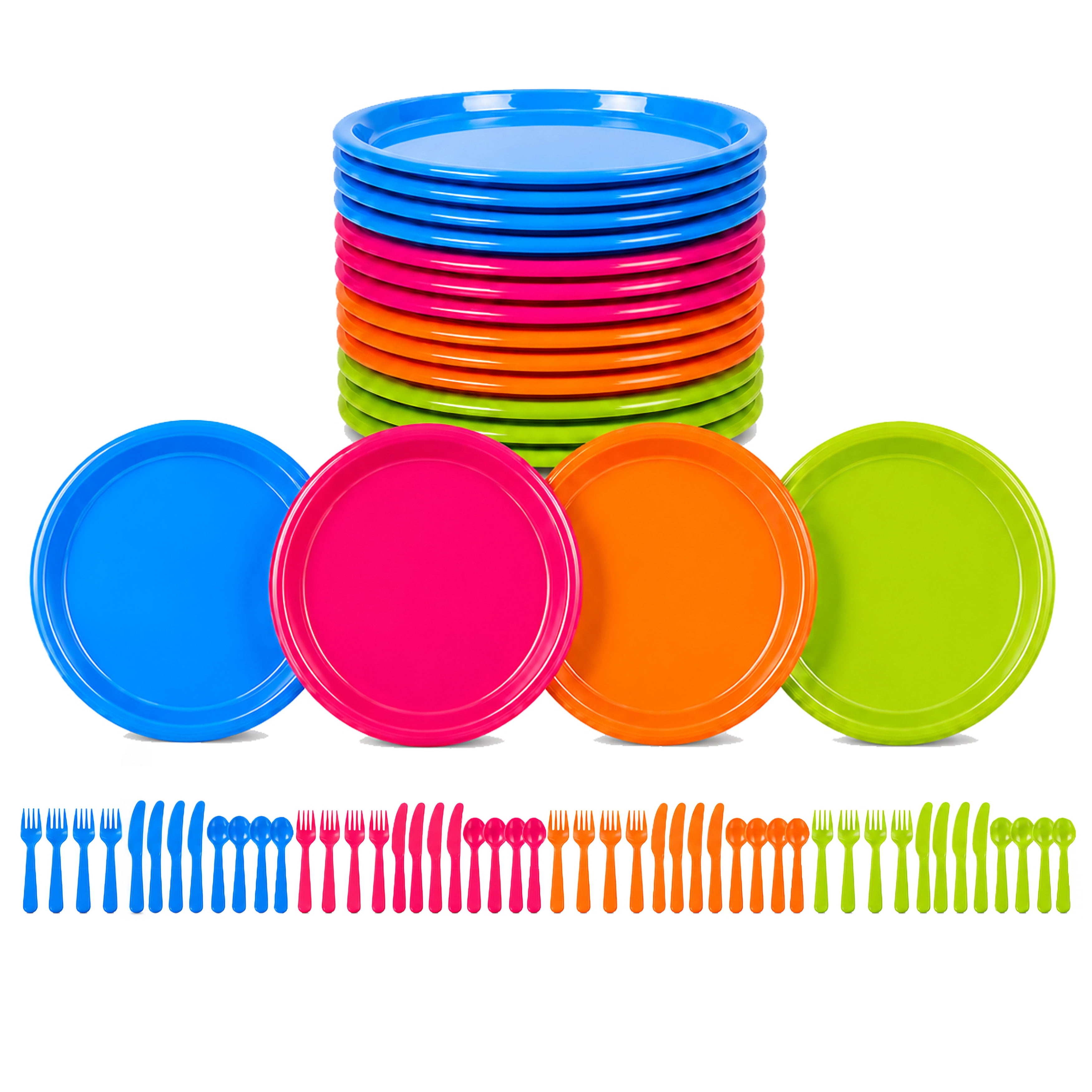 Basicwise 64-Piece Reusable Plastic Dinnerware Set for 16 ...