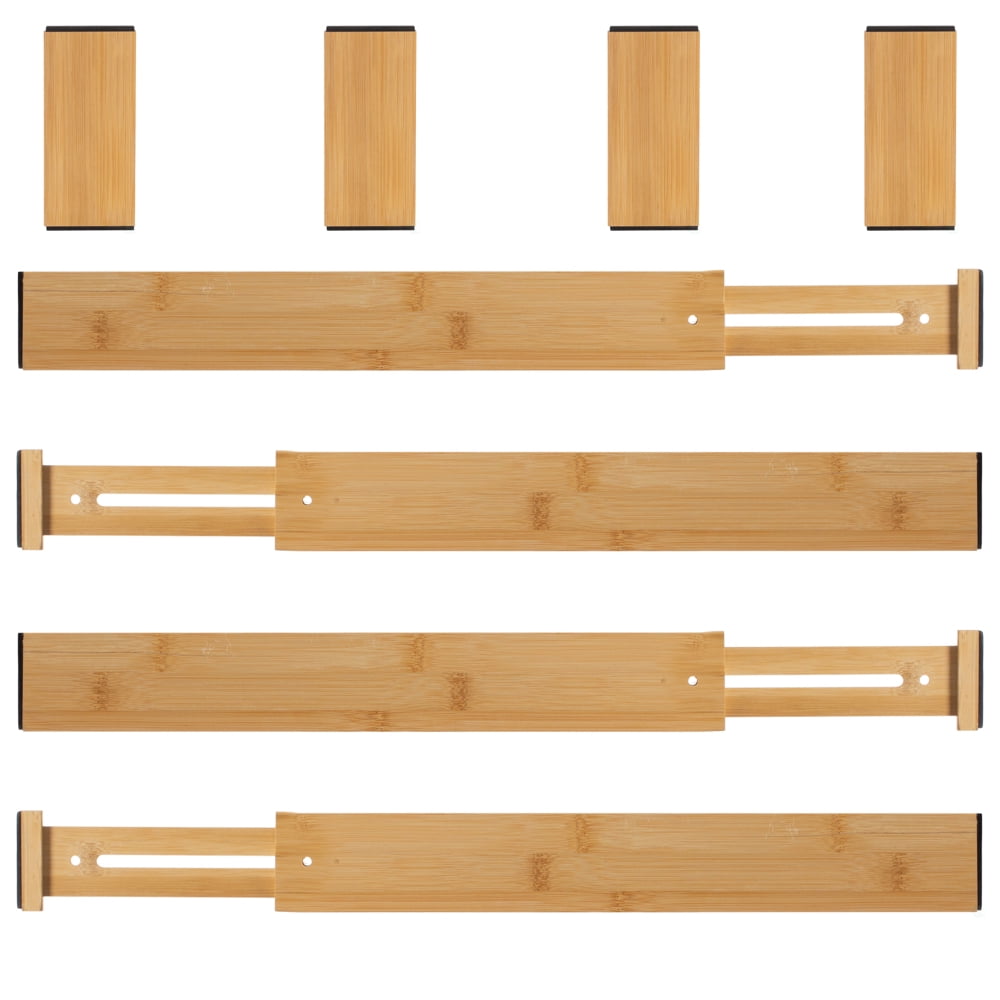 Basicwise Expandable & Adjustable Drawer Organizer with 4 Dividers & 4 ...