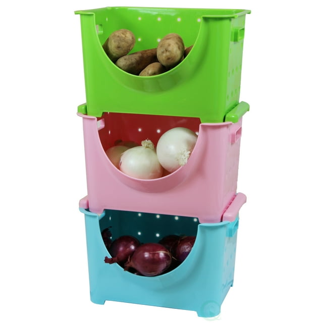 Basicwise Stackable Plastic Storage Container Blue Stacking Bins