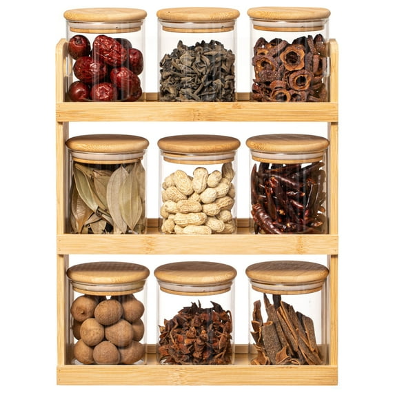 Basicwise Versatile 3-Tier Bamboo Spice Rack and Pantry Organizer with ...