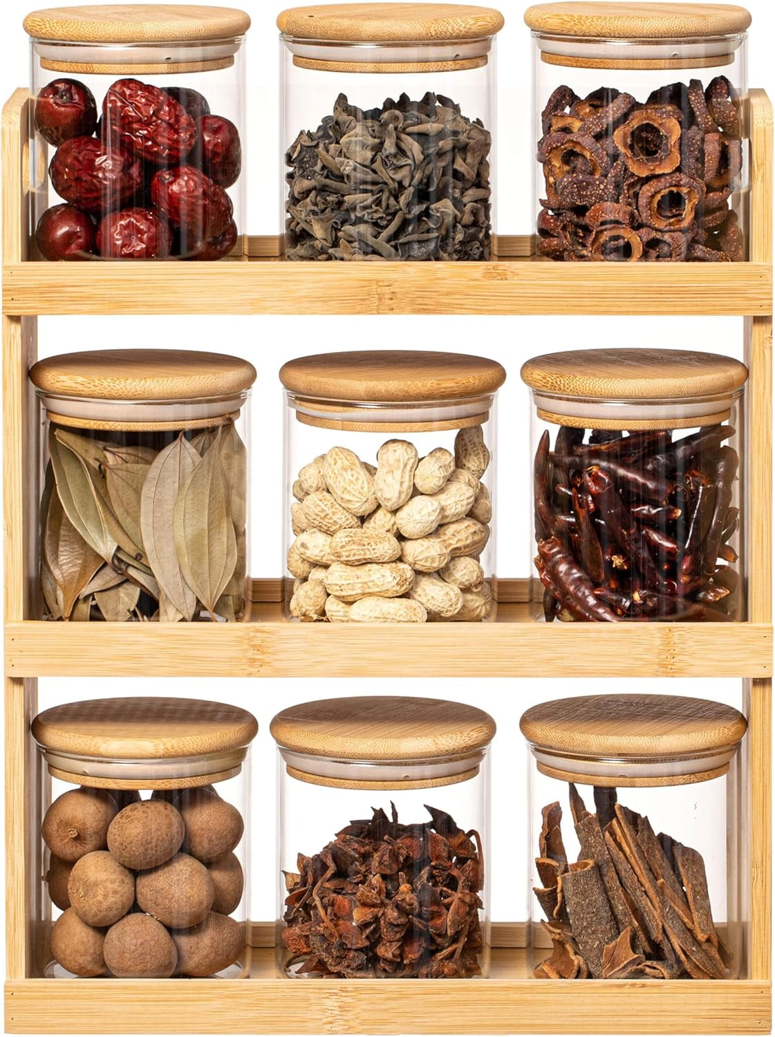 Basicwise Versatile 3-Tier Bamboo Spice Rack and Pantry Organizer with ...