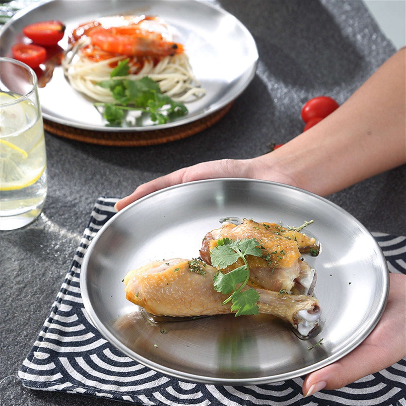 Basiess Kitchen Tray Set | Stainless Steel Serving Plates | Dishwasher ...