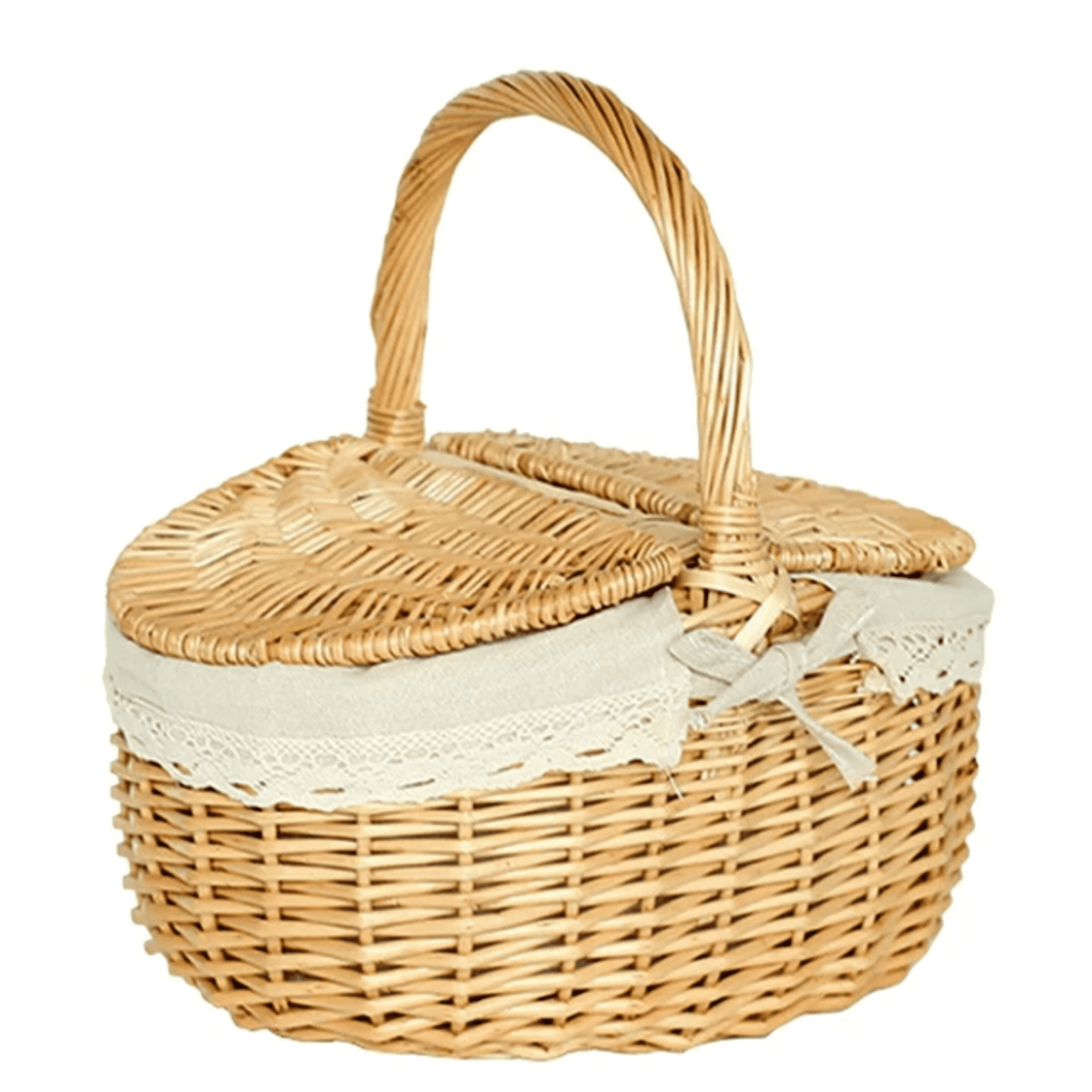 Basiess Picnic Basket, Large Oval Wicker Picnic Basket with Lid ...