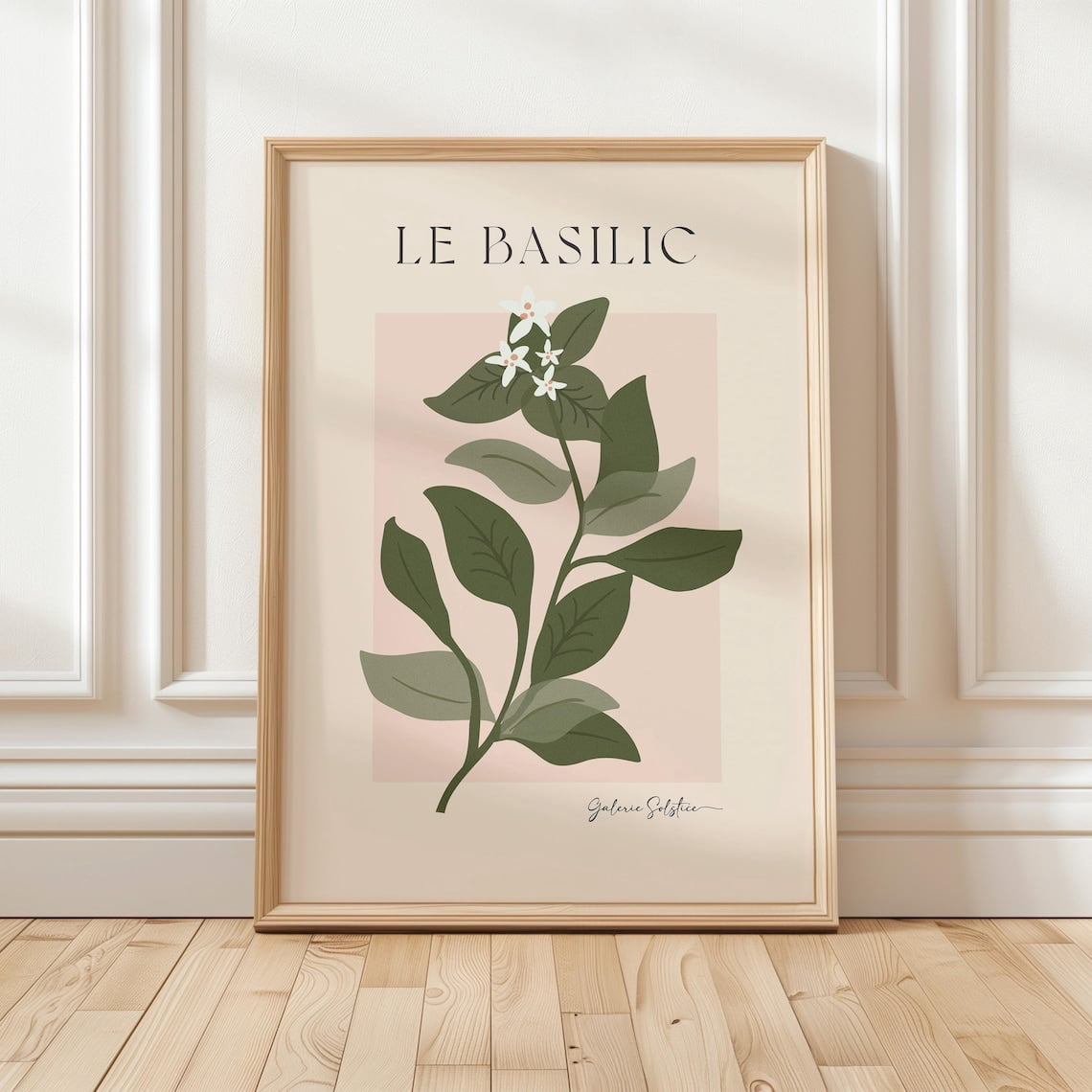 Basil Herb Poster Botanical Kitchen Wall Art Green Pink Decor, Unframed ...