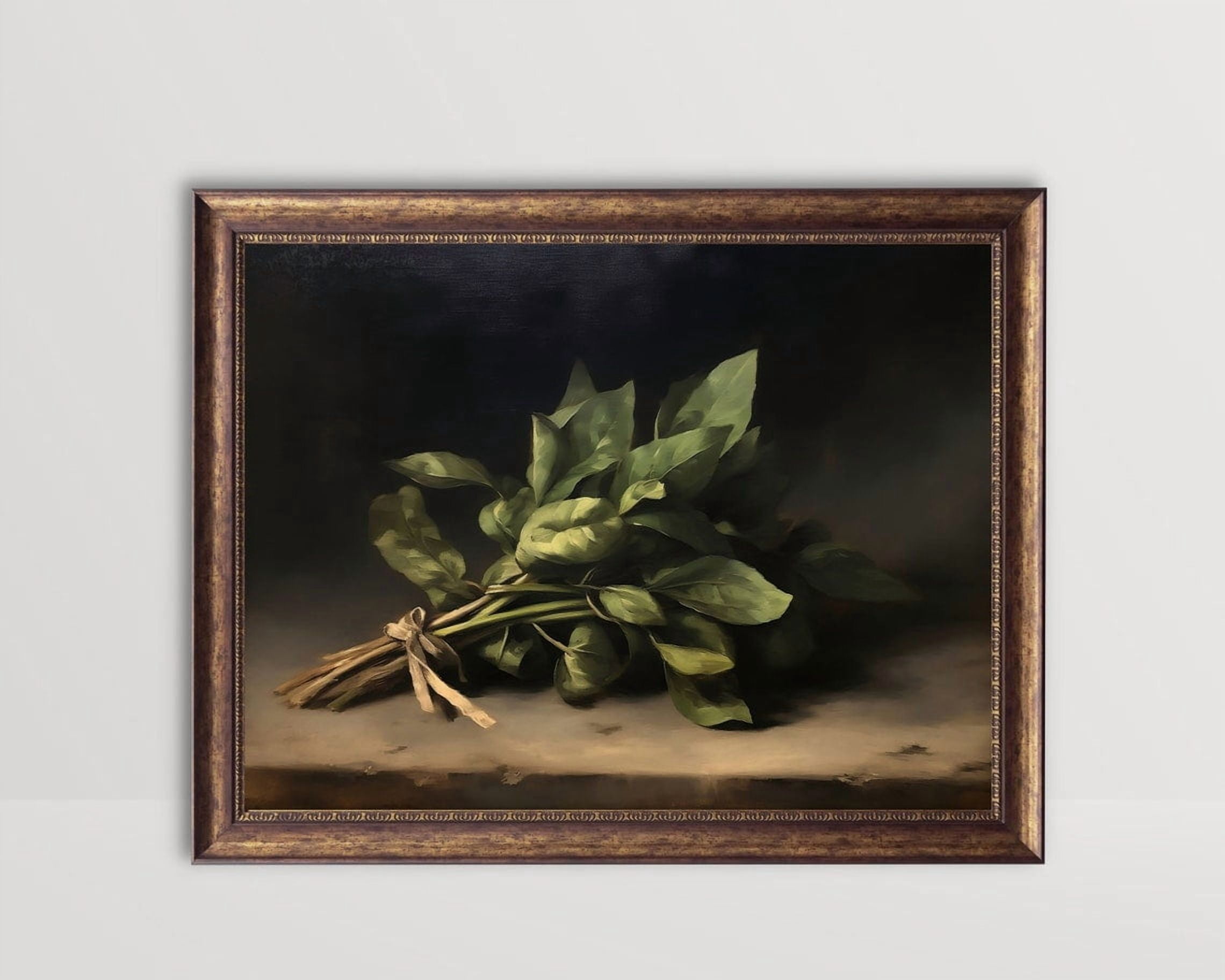 Basil Herbs Wall Art Moody Kitchen Vintage Still Life Herbarium Black ...