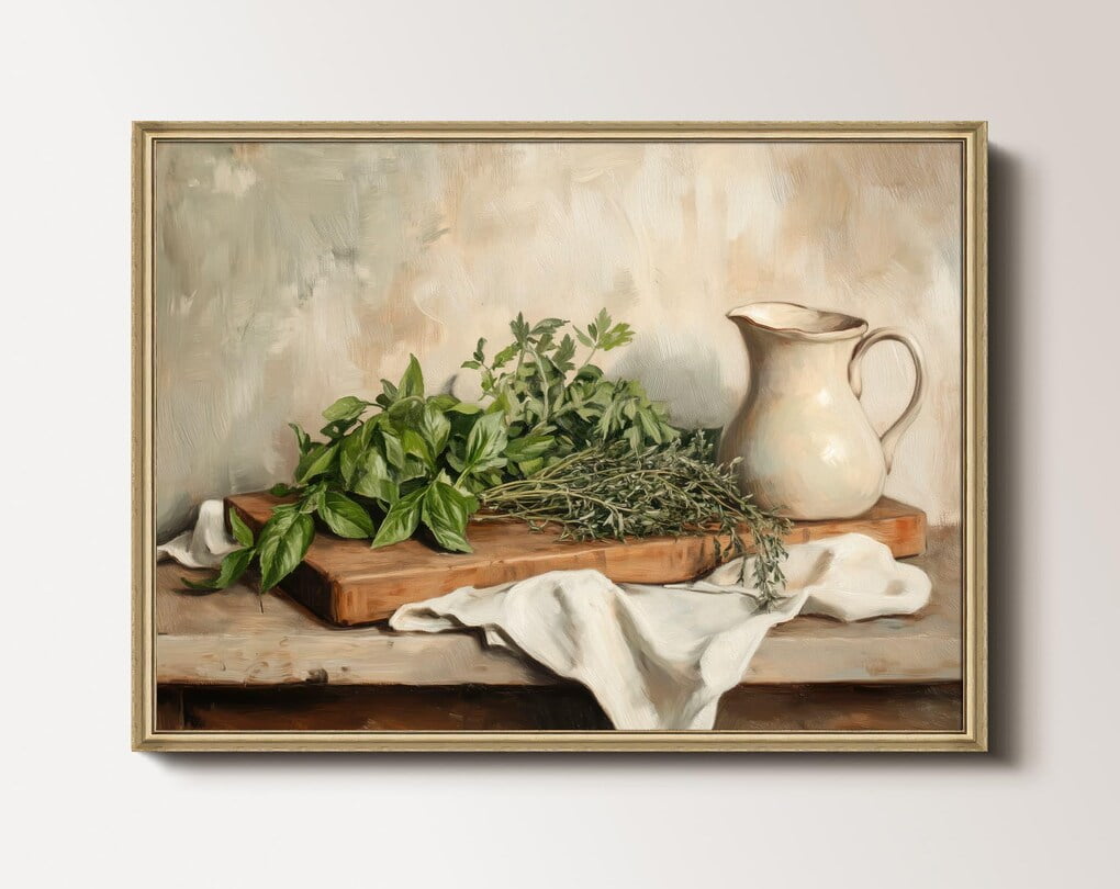 Basil Print Herb Painting Printable, Vintage Herbs Wall Art, Herbs ...