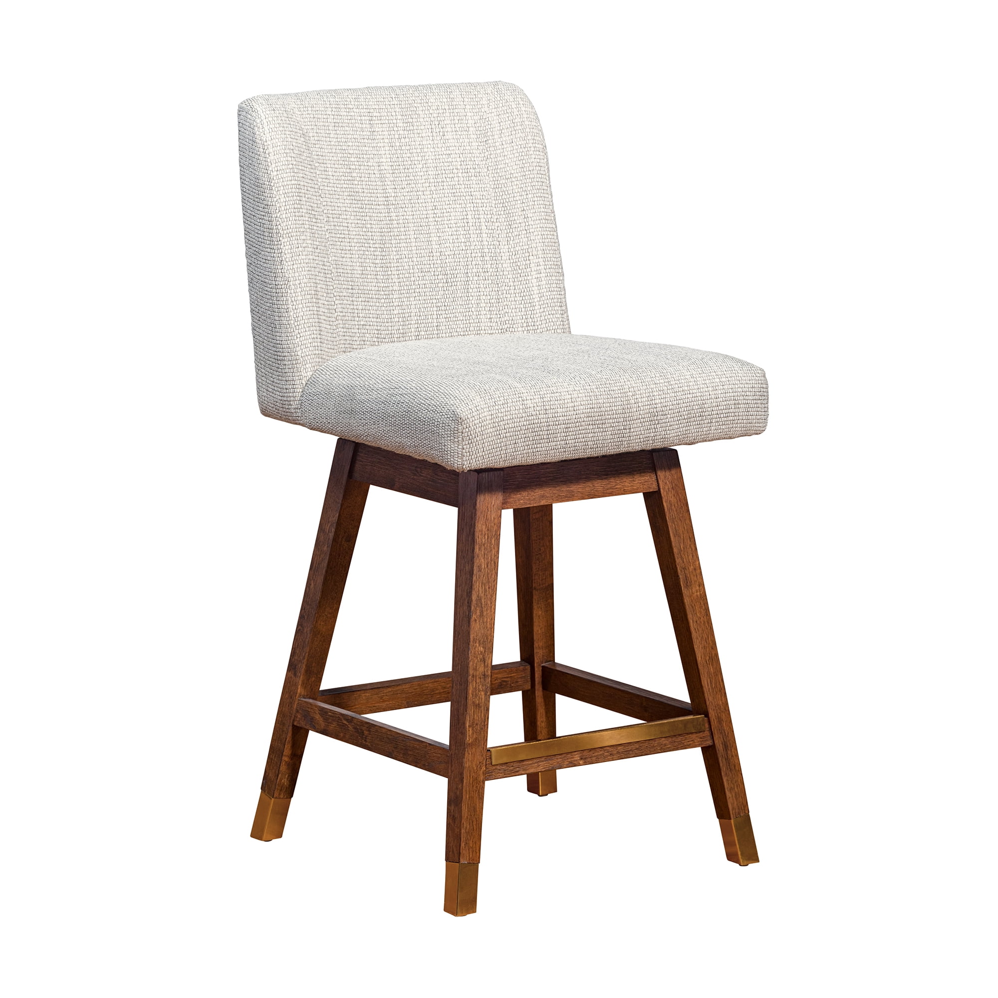 Basila Swivel Bar or Counter Stool in Brown Oak Wood Finish with Beige ...