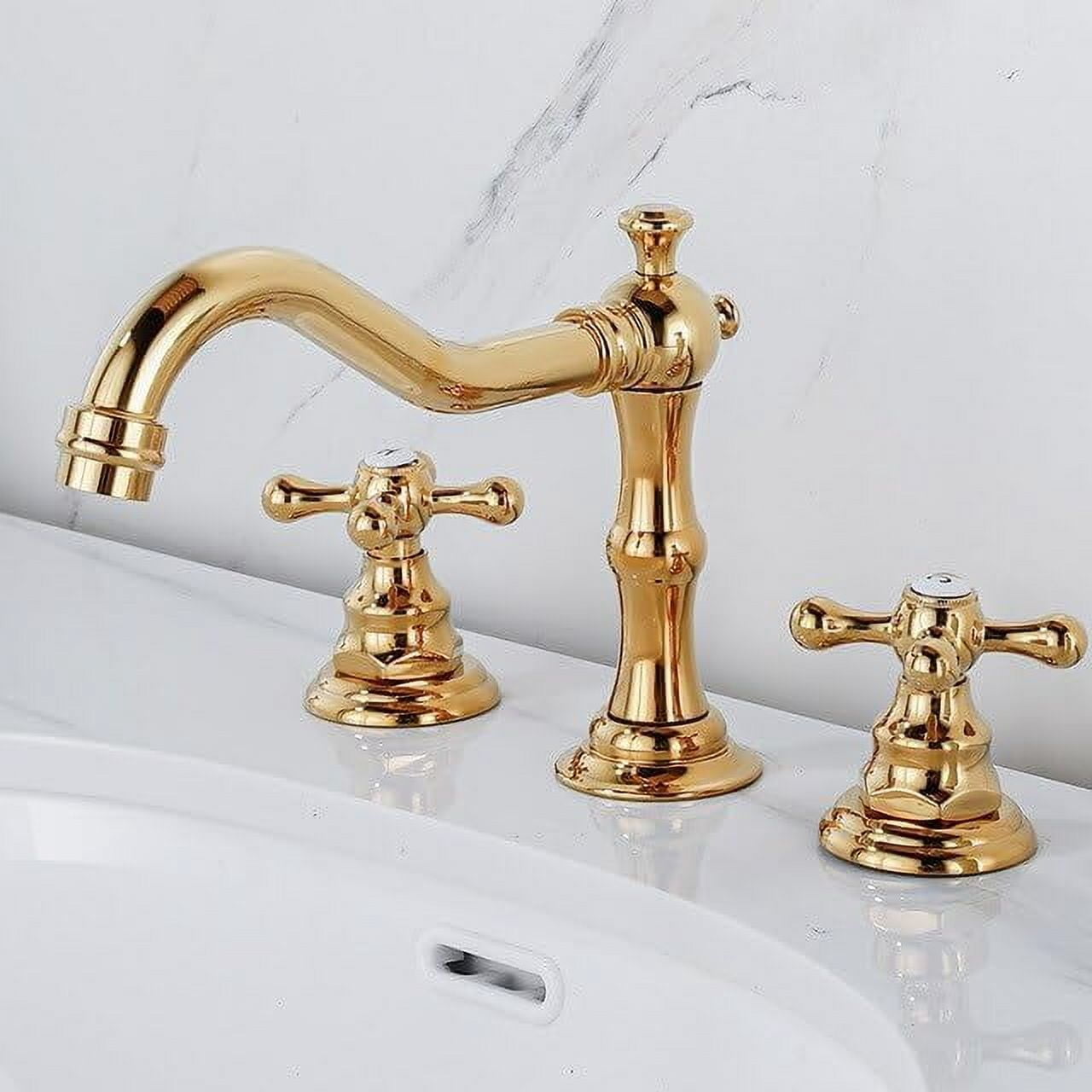 Basin Faucet 3 Pcs Set Black Brass Dual Handle Bathroom Sink Faucet Hot ...