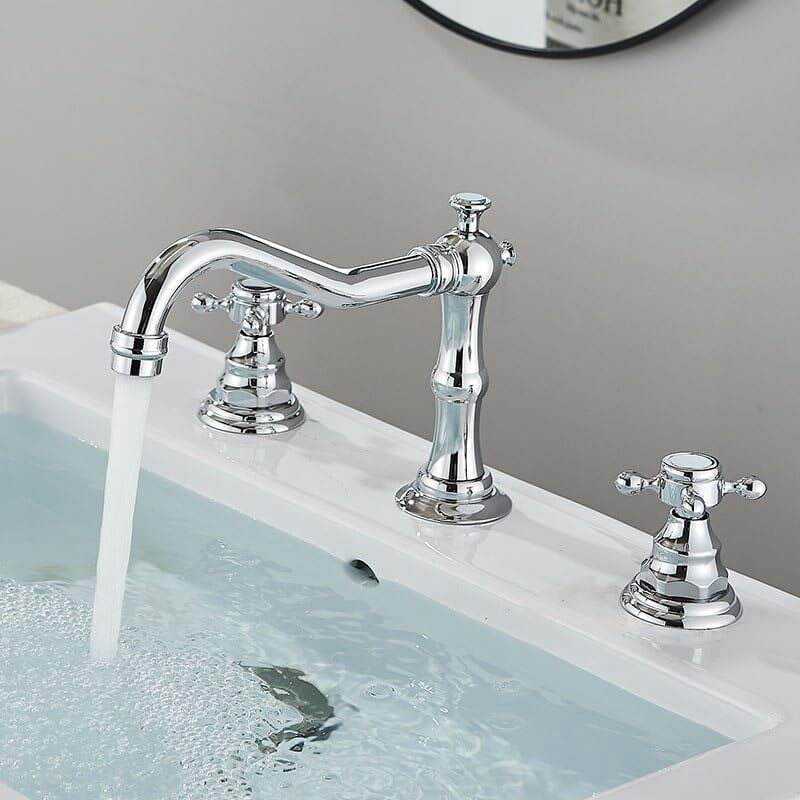 Basin Faucet 3 Pcs Set Black Brass Dual Handle Bathroom Sink Faucet Hot ...