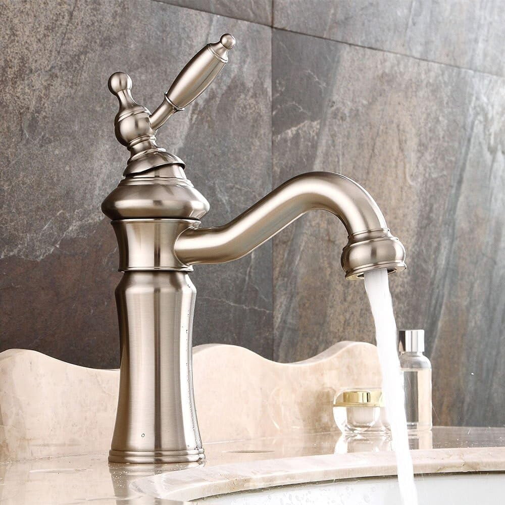 Basin Faucet Bathroom Sink Faucet Nickel Brushed Single Handle Hole ...