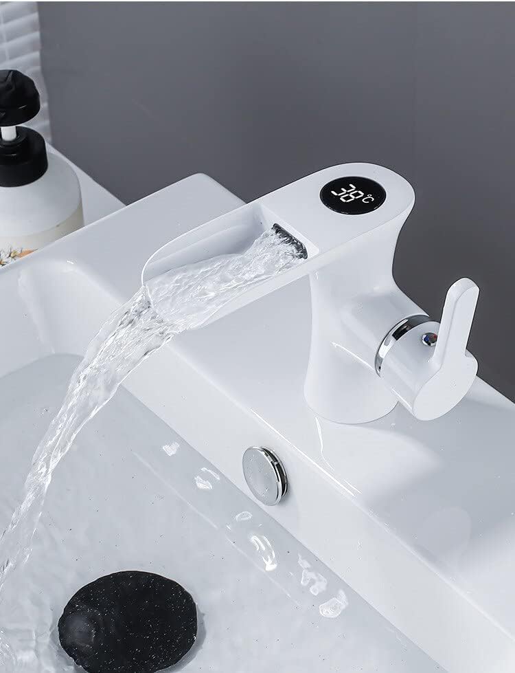 Basin Faucet Black Bathroom Hot and Cold Temerature Digital Show Brass ...