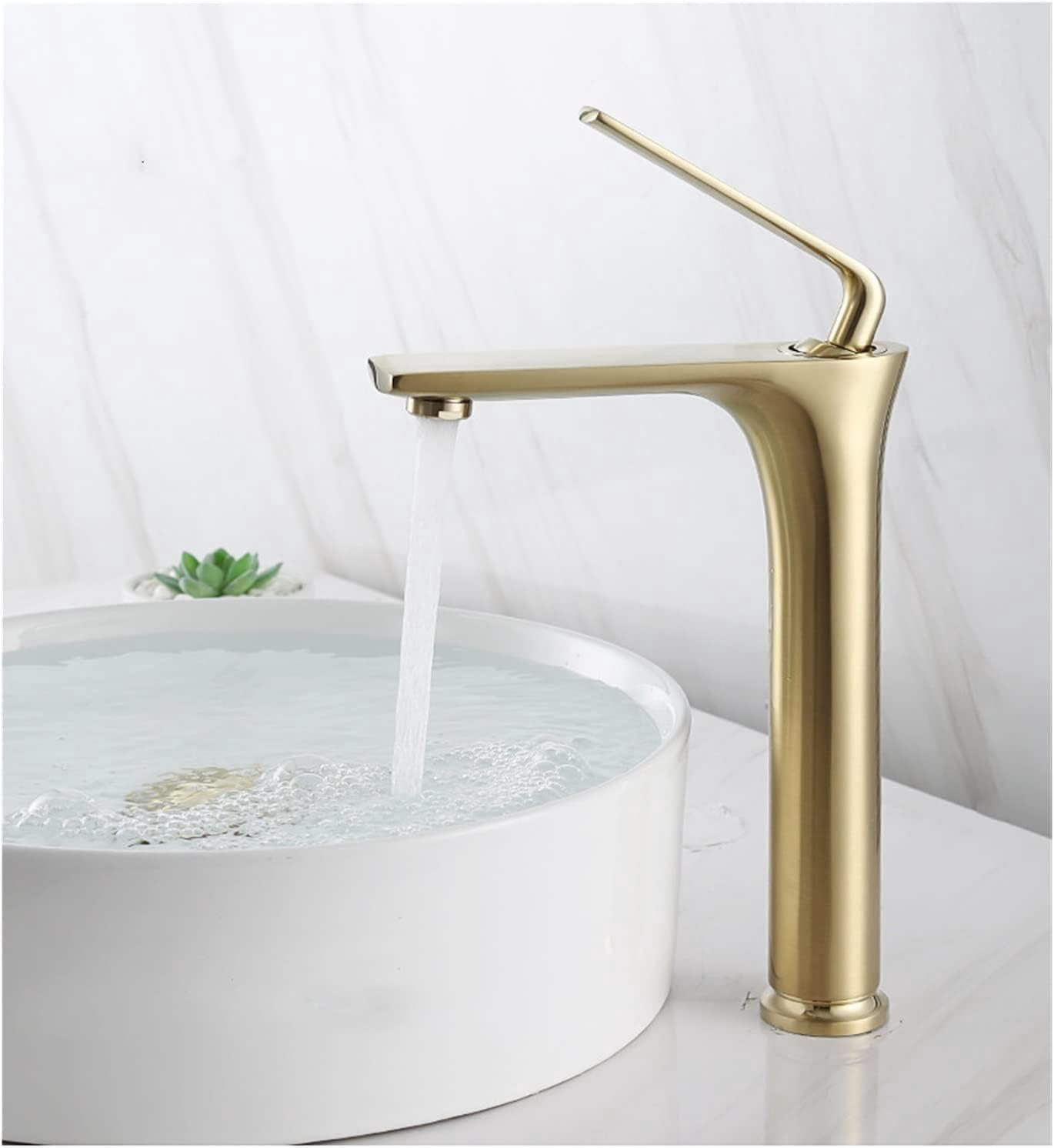 Basin Faucet Brush Gold Bathroom Hot and Cold Single Lever Brass Water ...