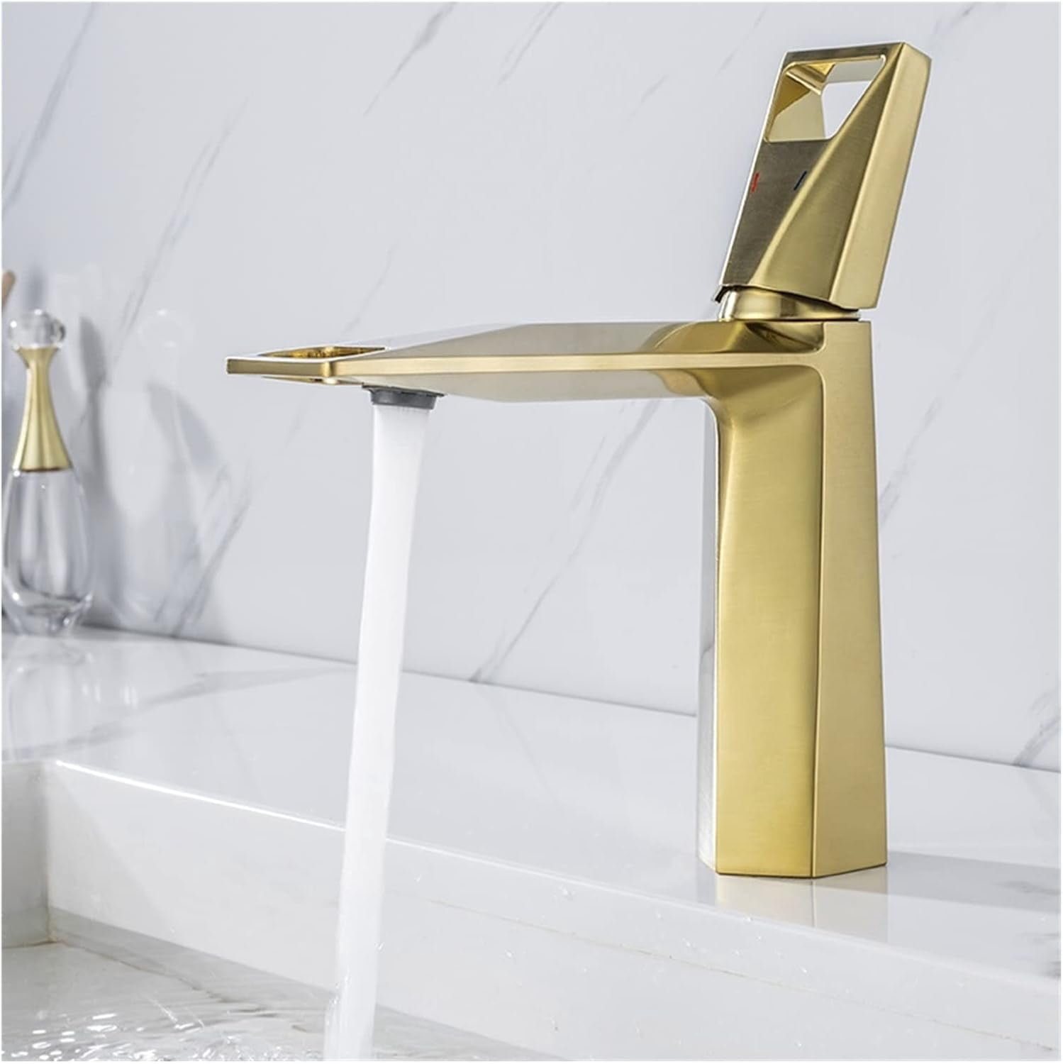 Basin Faucet Brush Gold Hot and Cold Single Lever Brass Bathroom Sink ...
