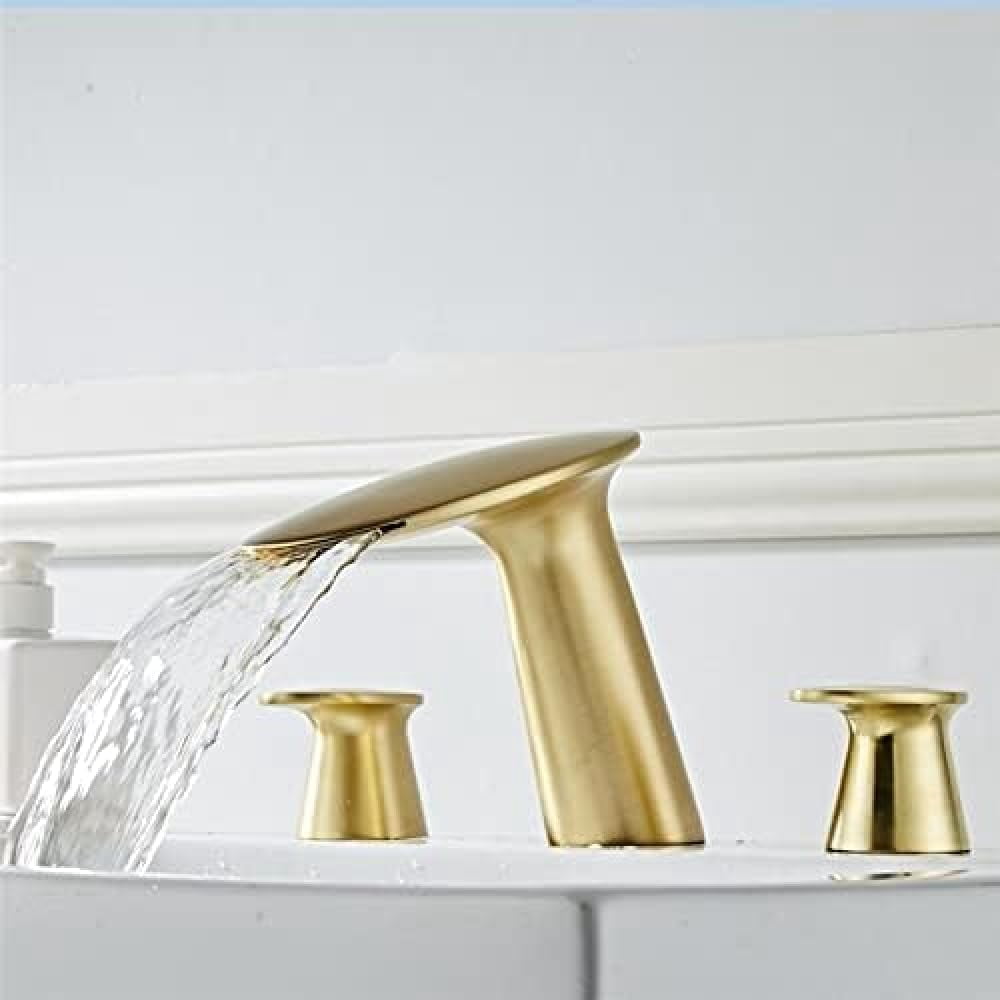 Basin Faucet Brushed Gold Bathroom Sink Faucet 3 Hole Widespread Rose ...