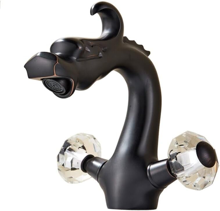 Basin Faucet Double Crystal Handle Chrome Gold Dragon Deck Single Hole ...