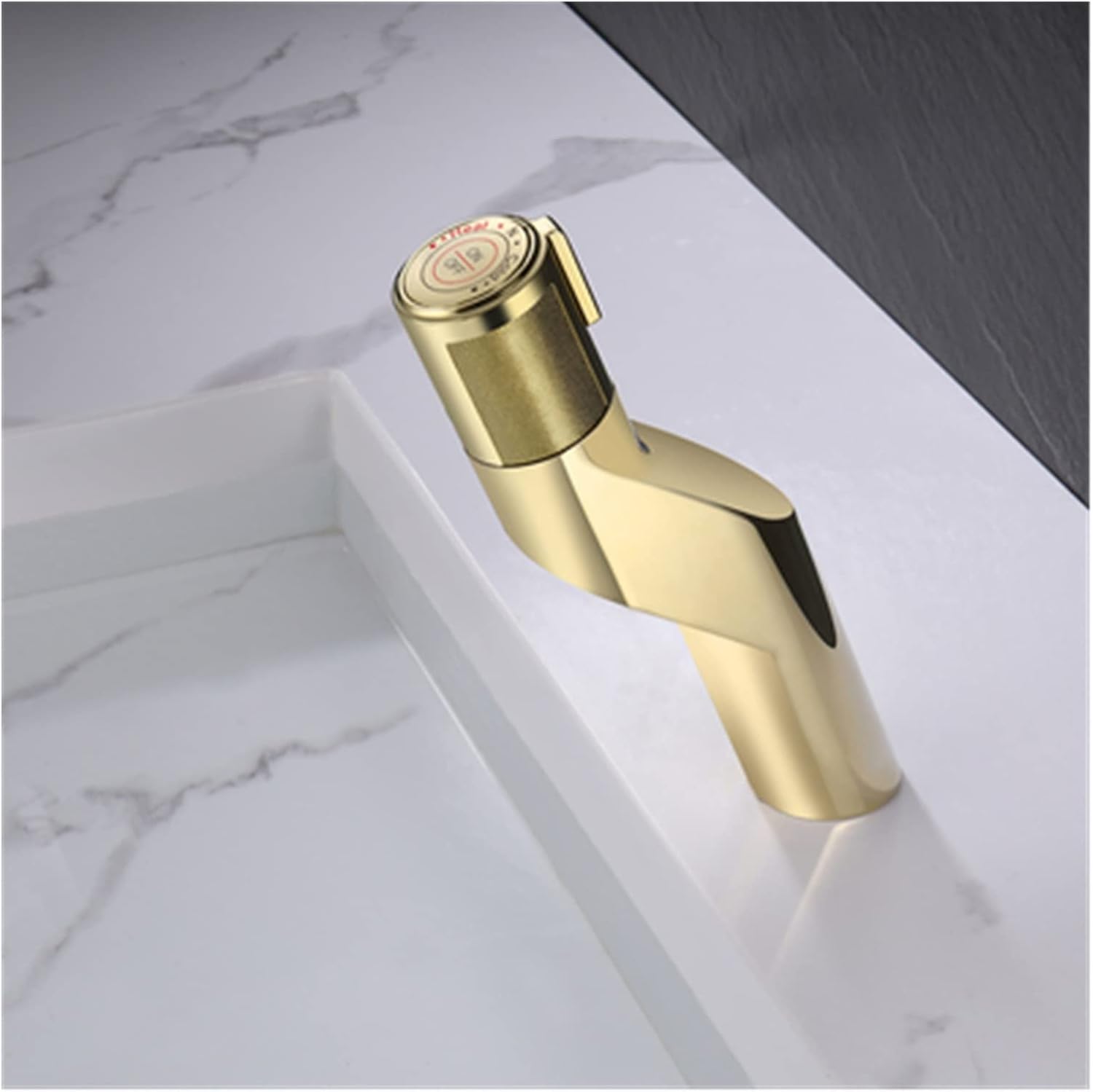 Basin Faucet Gold Bathroom Hot and Cold Push Button Brass Water Mixer ...