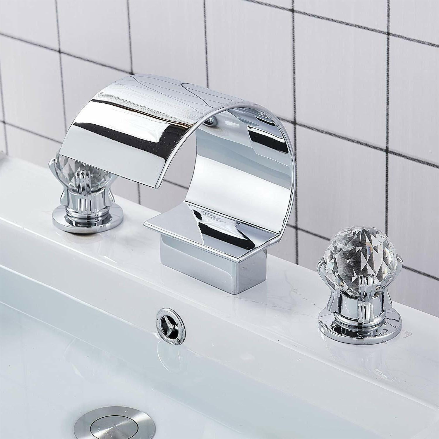 Basin Faucet Set Bathroom Use Double Handles Crystal Handle Arc-Shaped ...