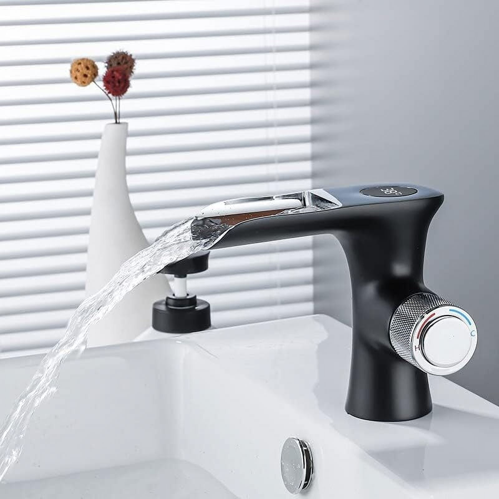 Basin Faucet Temperture Digital Show Bathroom Black Wash Basin Faucet ...