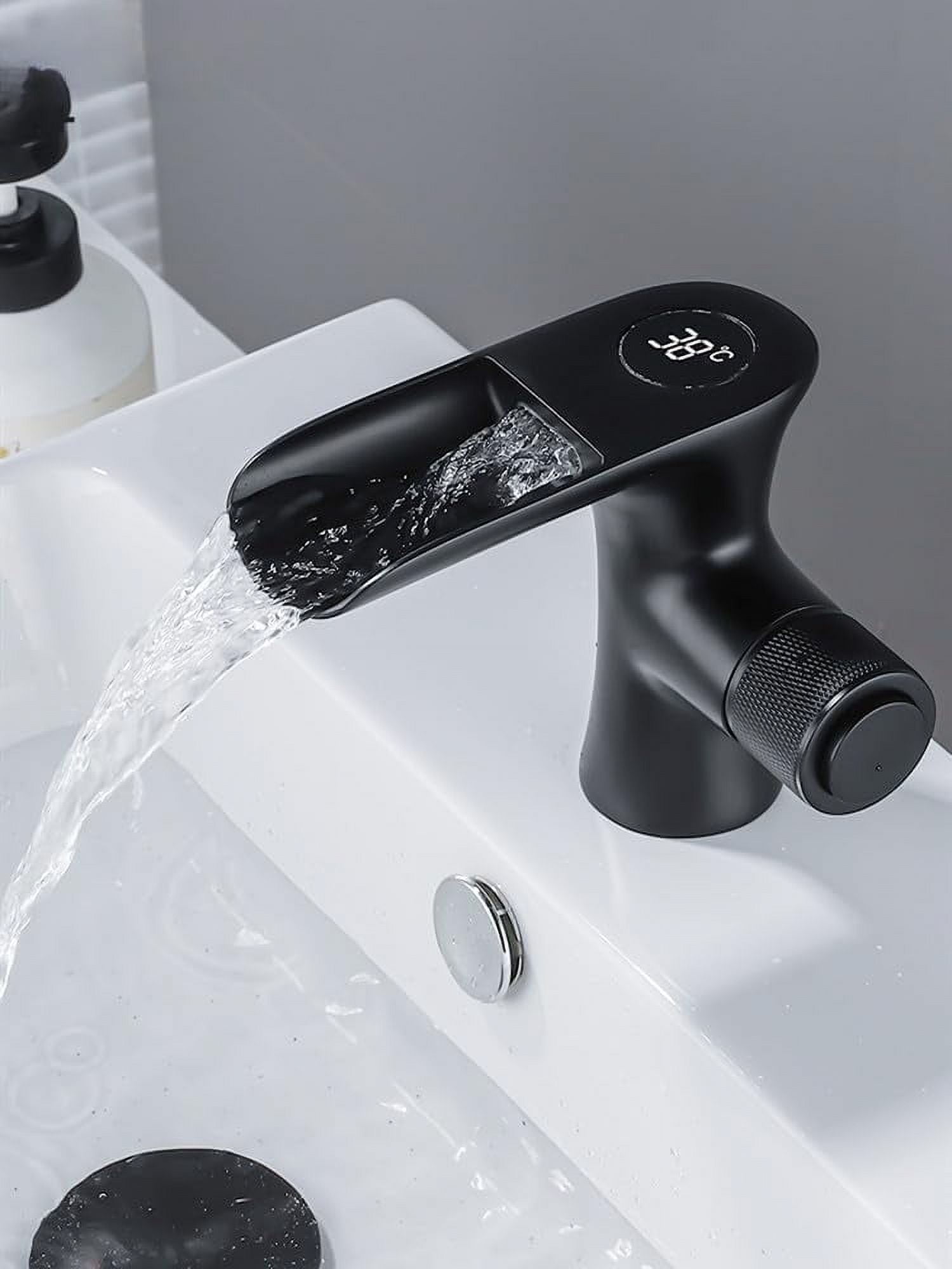 Basin Faucet Temperture Digital Show Bathroom Black Wash Basin Faucet ...