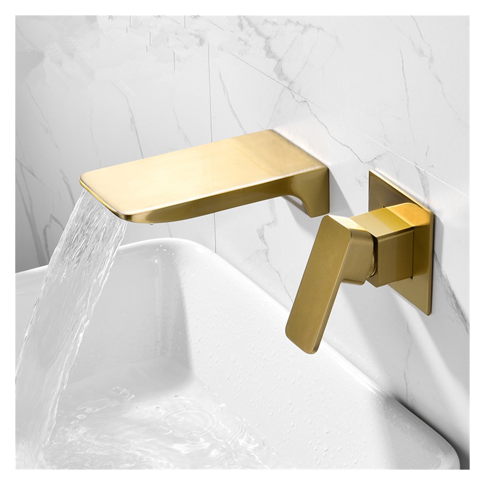 Basin Faucet Wall Mounted Brushed Gold Bathroom Sink Faucet In-Wall ...
