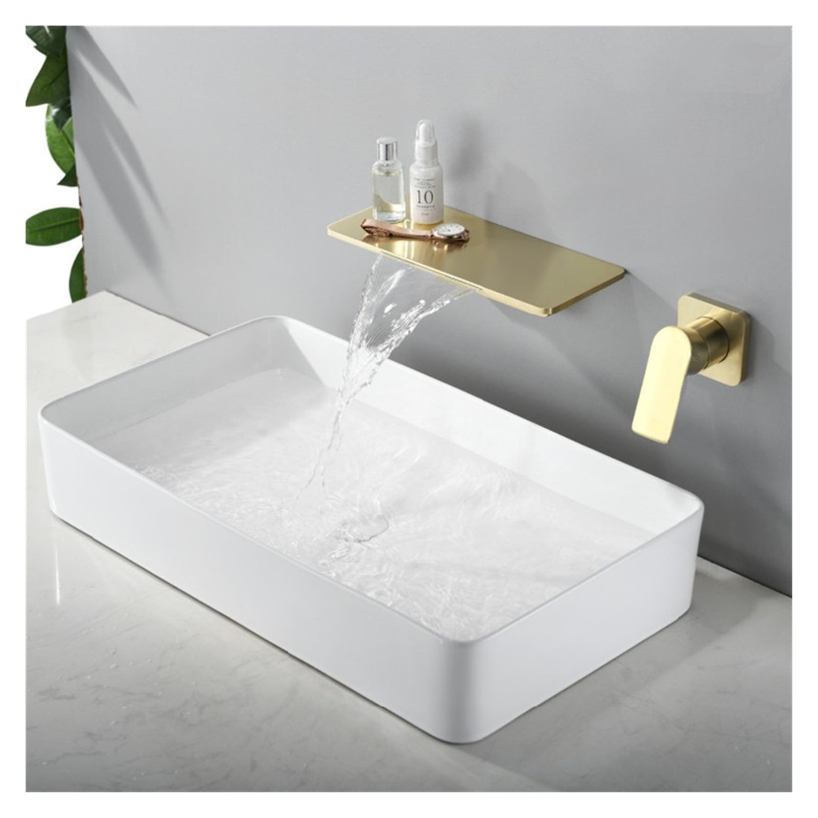 Basin Faucet Wall Mounted Brushed Gold Bathroom Sink Faucet In-Wall ...