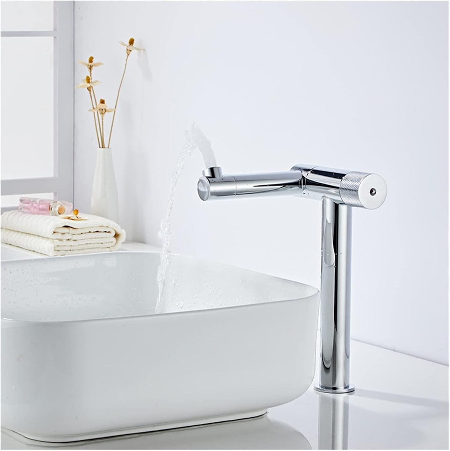 Basin Faucet Water Tap Bath 360 Degree Swivel Sliver Bathroom Faucet ...