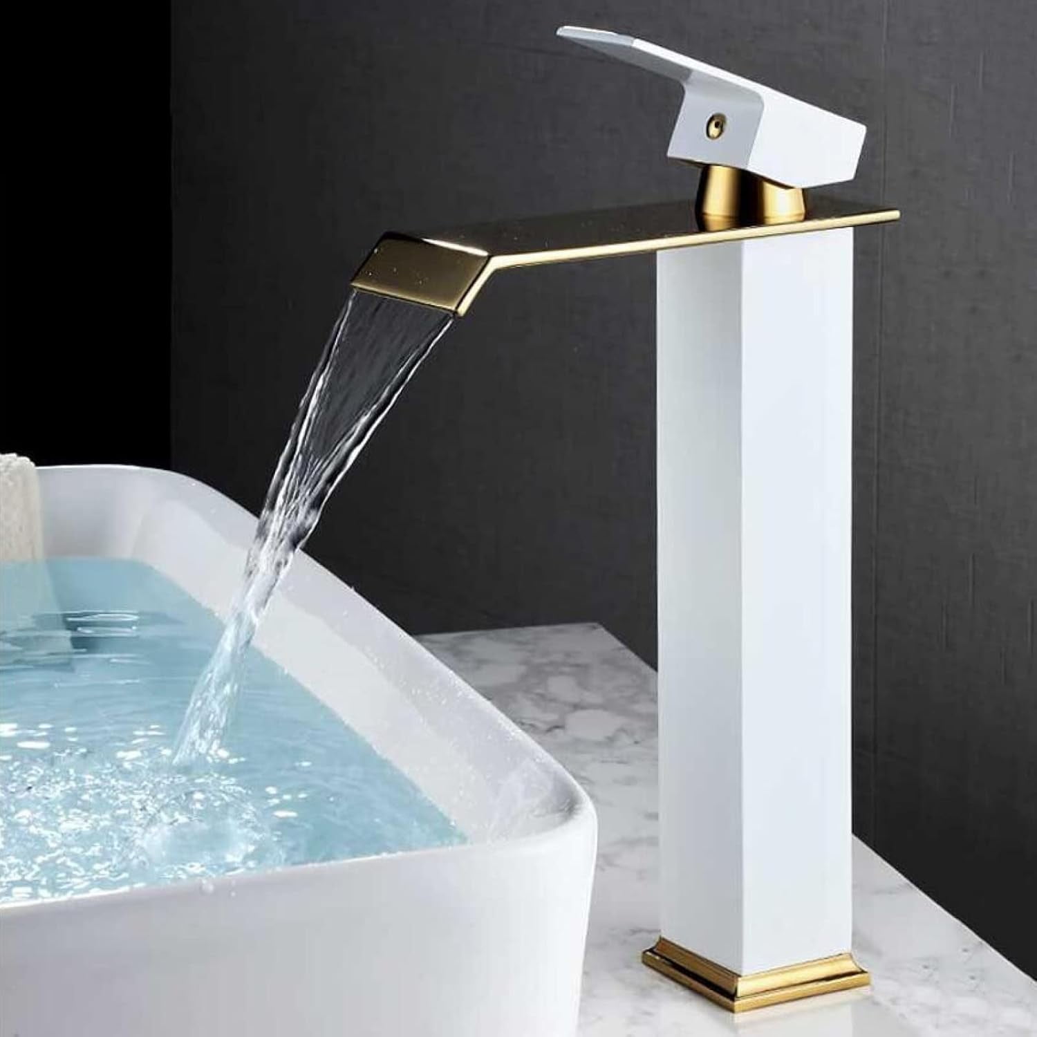 Basin Faucet Waterfall, Bathroom Sink Faucet Stainless Steel, Hot and ...