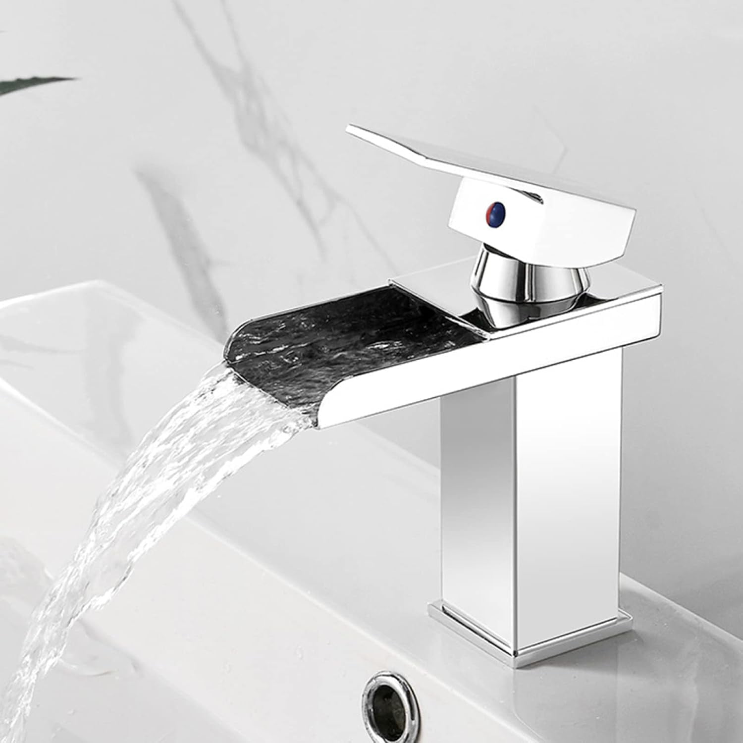Basin Faucet Waterfall, Bathroom Sink Faucet Waterfall Spout, Hot and ...