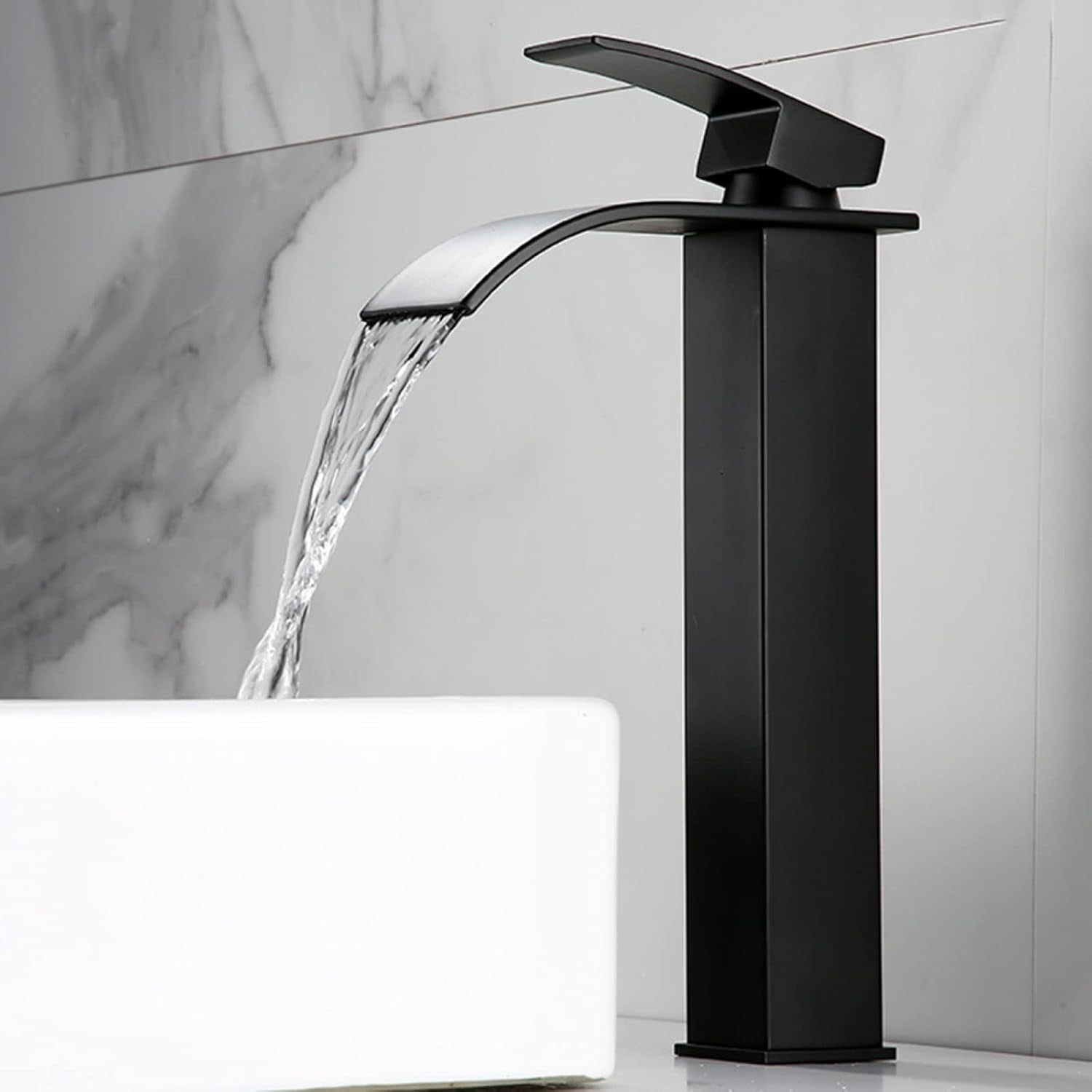 Basin Faucet Waterfall Black, Stainless Steel Bathroom Faucet, Hot and ...