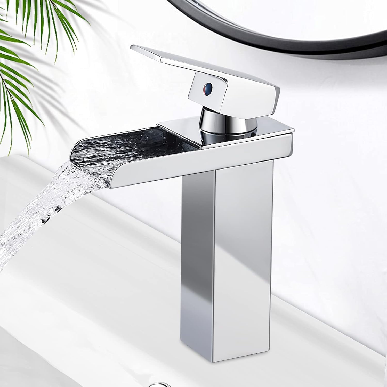 Basin Faucet Waterfall Chrome Plated, Stainless Steel Bathroom Faucet, Hot and Cold Water Faucet ...