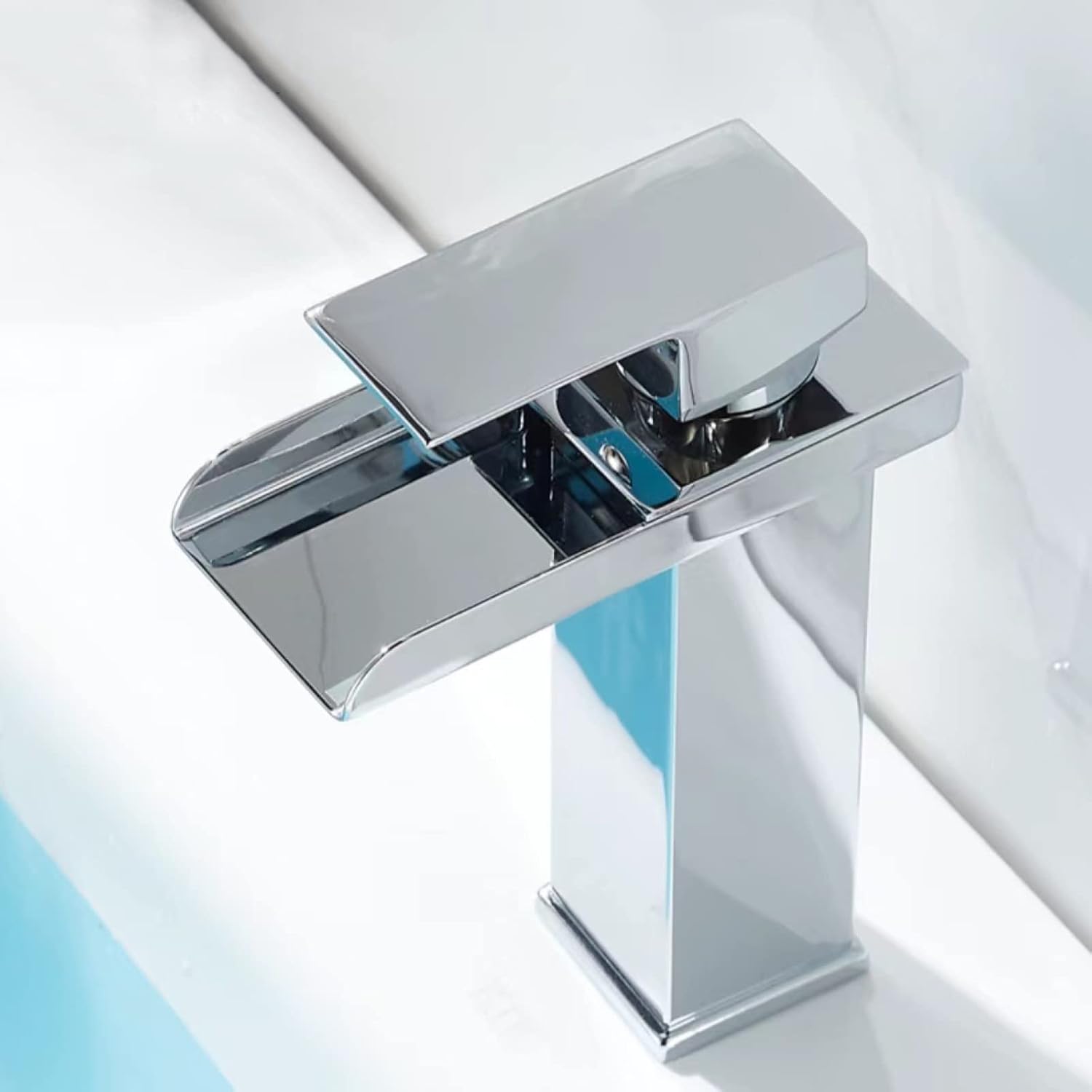 Basin Faucet Waterfall, Stainless Steel Bathroom Faucet, Hot and Cold ...