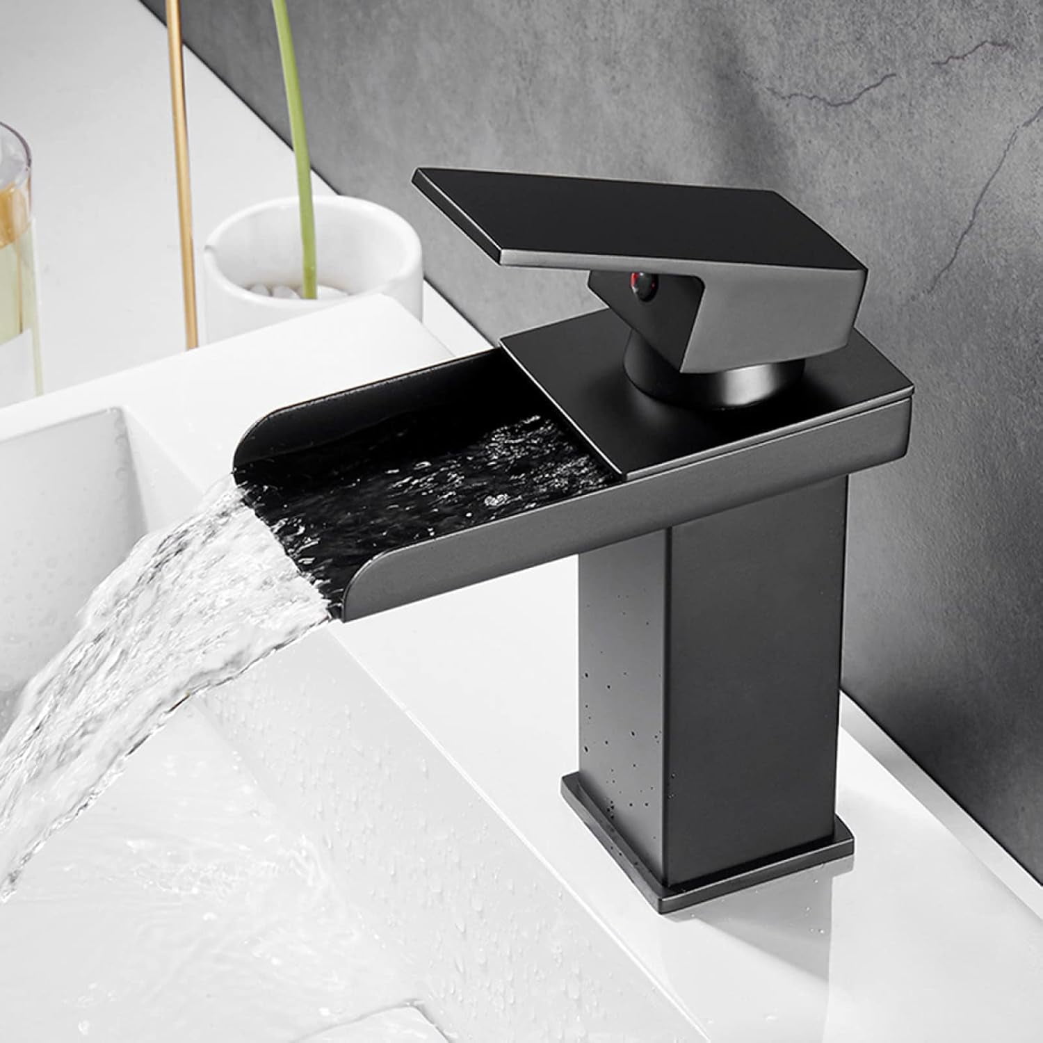 Basin Faucet Waterfall, Stainless Steel Bathroom Faucet, Hot and Cold ...