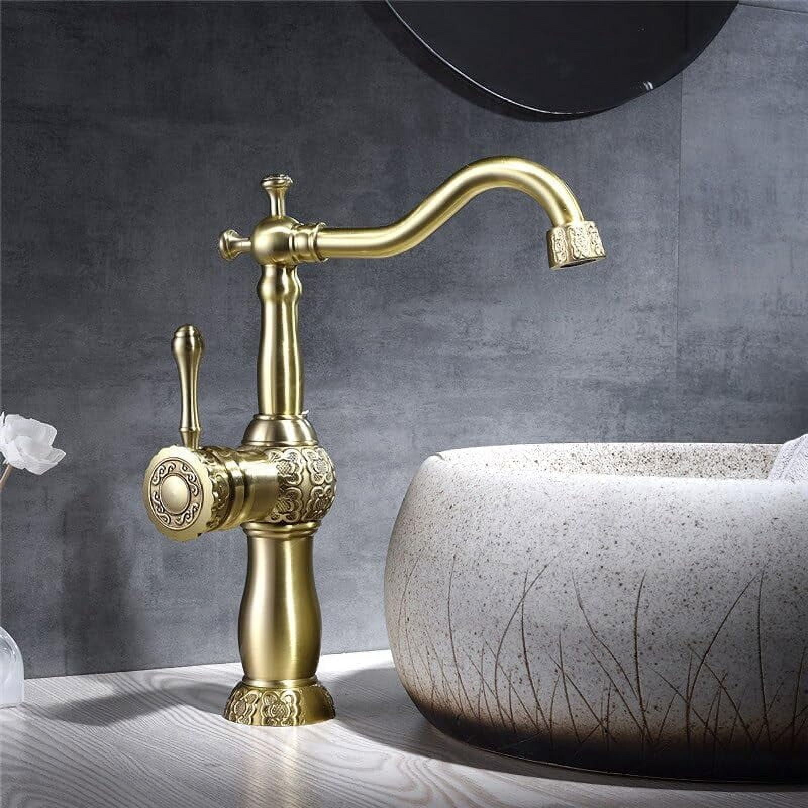 Basin Faucets Antique Brass Carved Bathroom Sink Faucet Single Handle ...