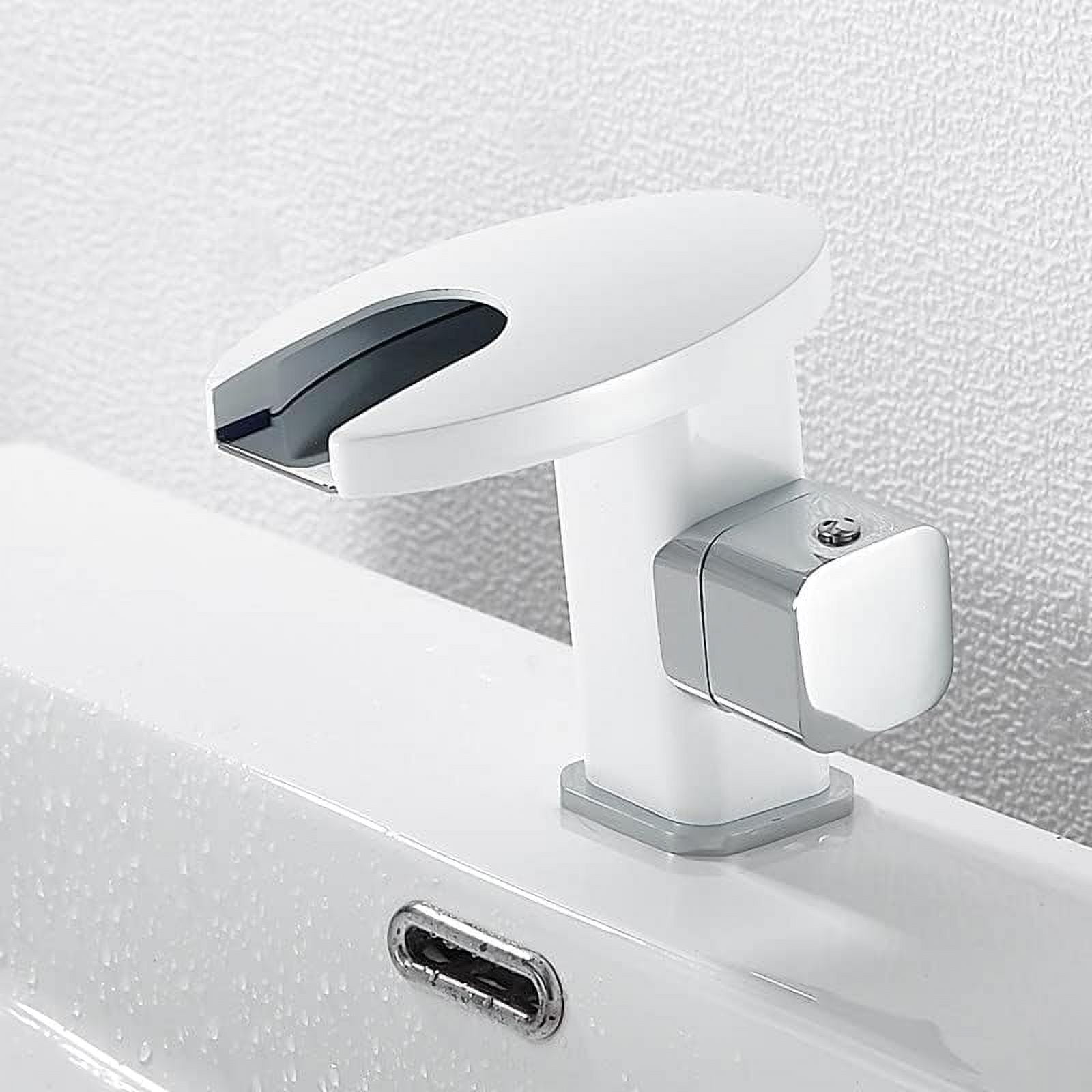 Basin Faucets Black/White Waterfall LED Brass Bathroom Mixing Faucet ...