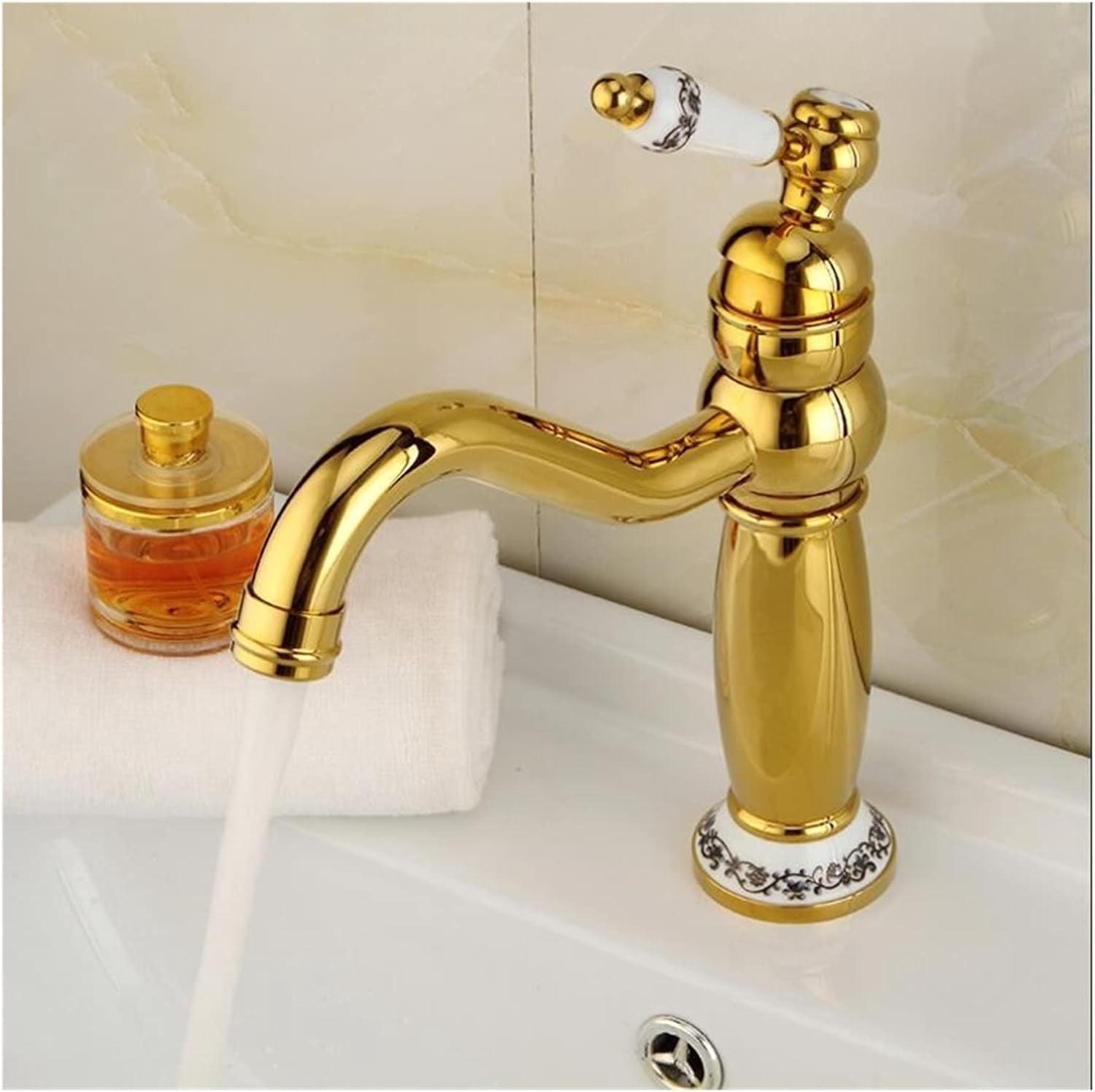 Basin Faucets Gold Solid Brass Bathroom Sink Faucet with Ceramic Single ...