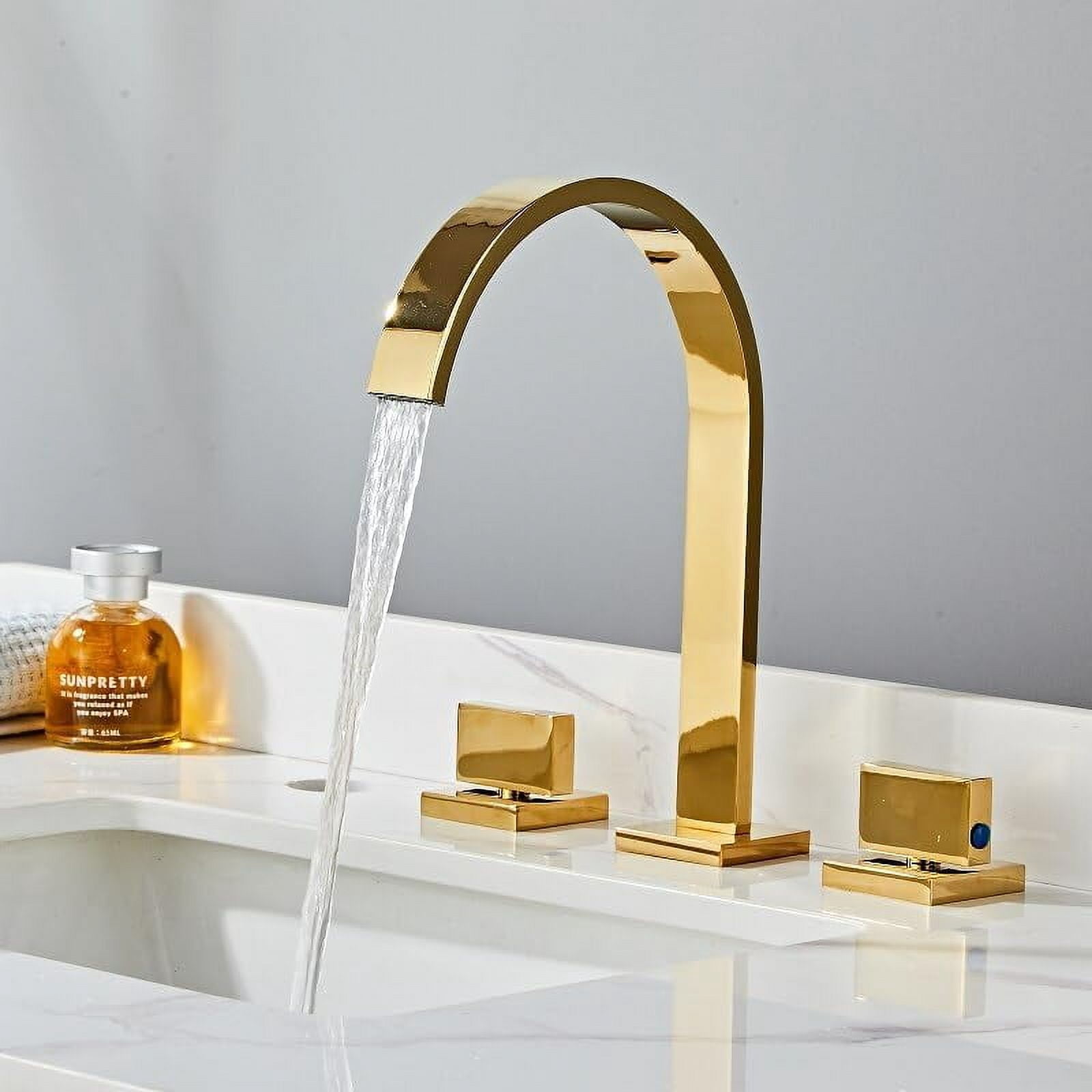 Basin Faucets Gold Square Bathroom Sink Faucet Widespread 3 Hole Grey ...