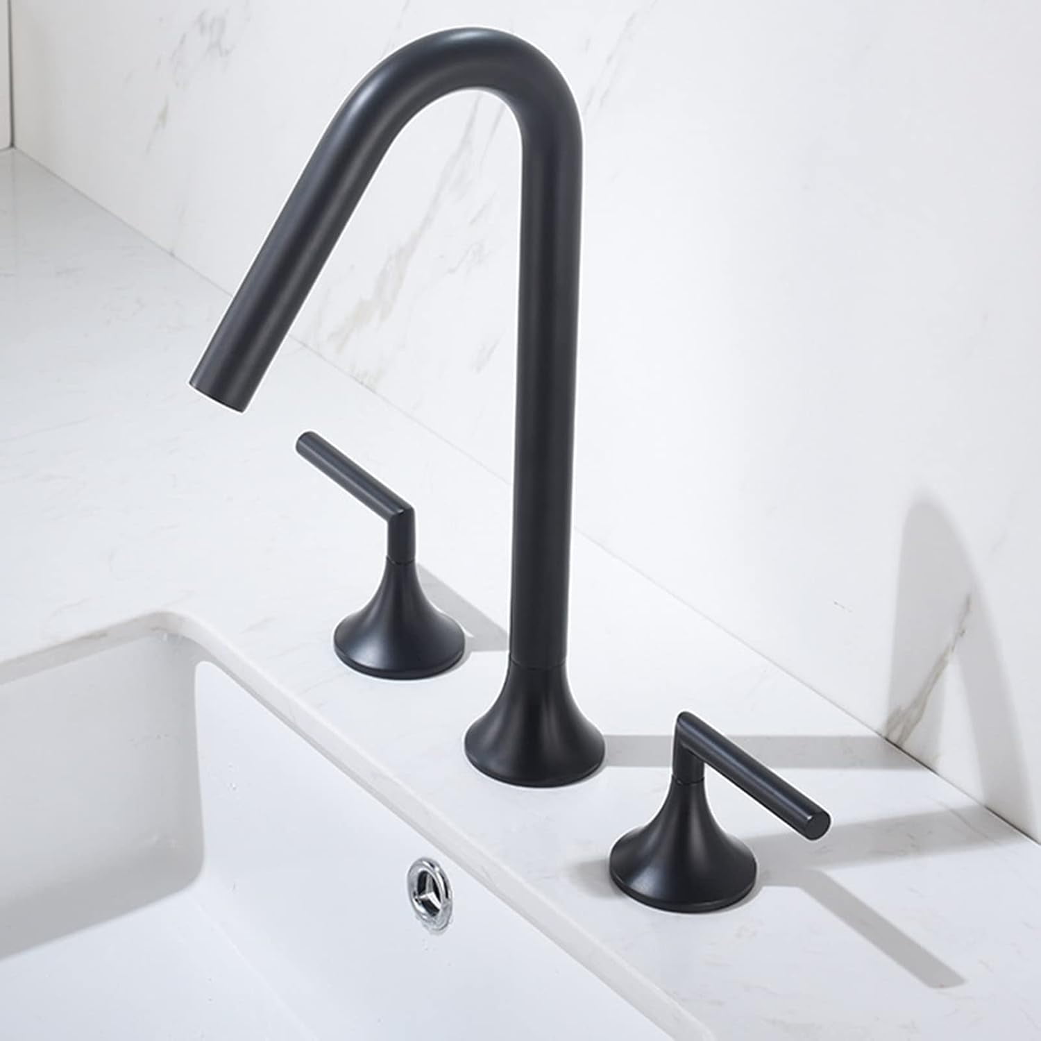 Basin Mixer Faucet 3 Hole Brass Hot and Cold Water Double Handle ...