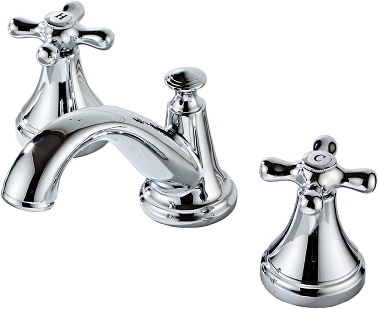 Basin Mixer Faucet 3 Hole Brass Hot and Cold Water Double Handle ...