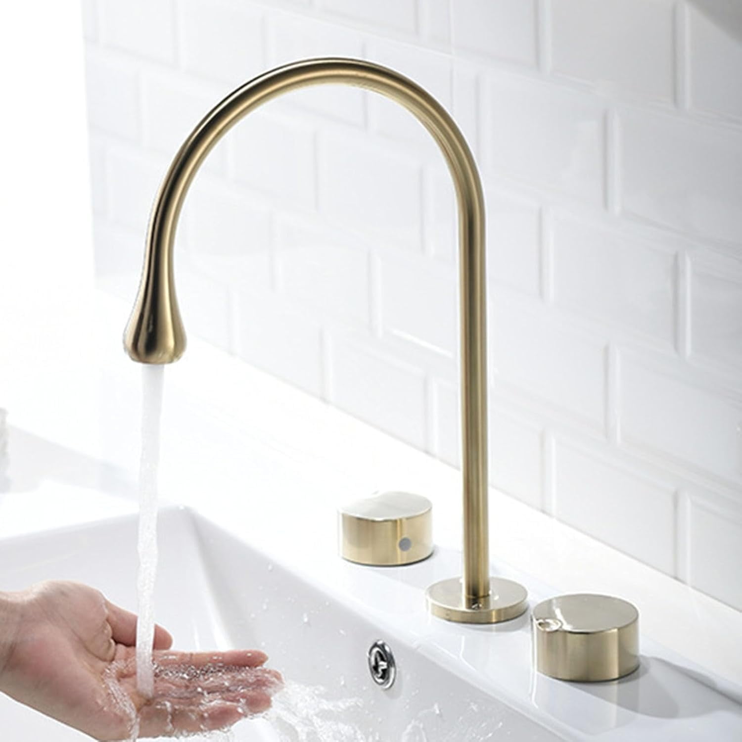 Basin Mixer Faucet 3 Hole Brass Split Hot and Cold Double Handle Faucet ...