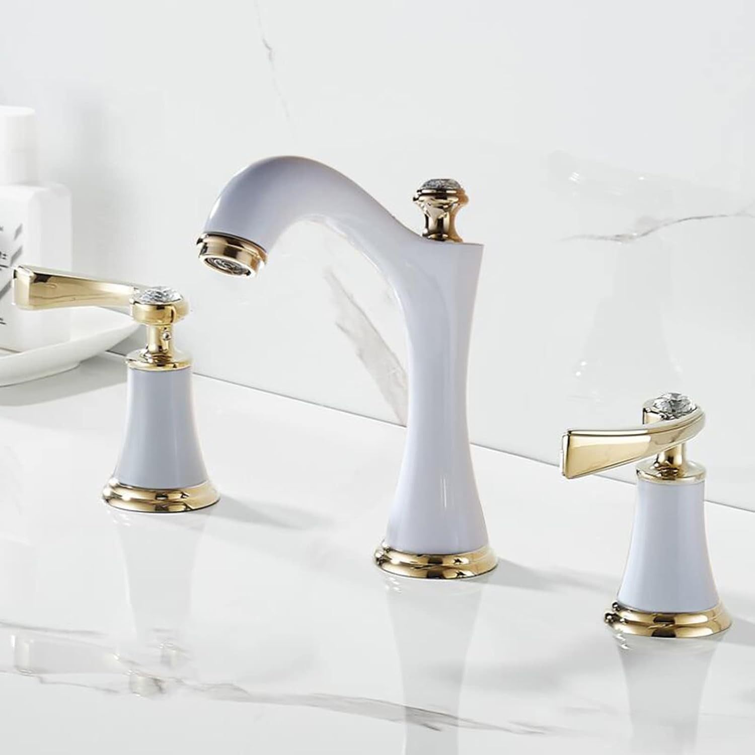 Basin Mixer Faucet 3 Hole Split Double Handle Hot and Cold Water Brass ...