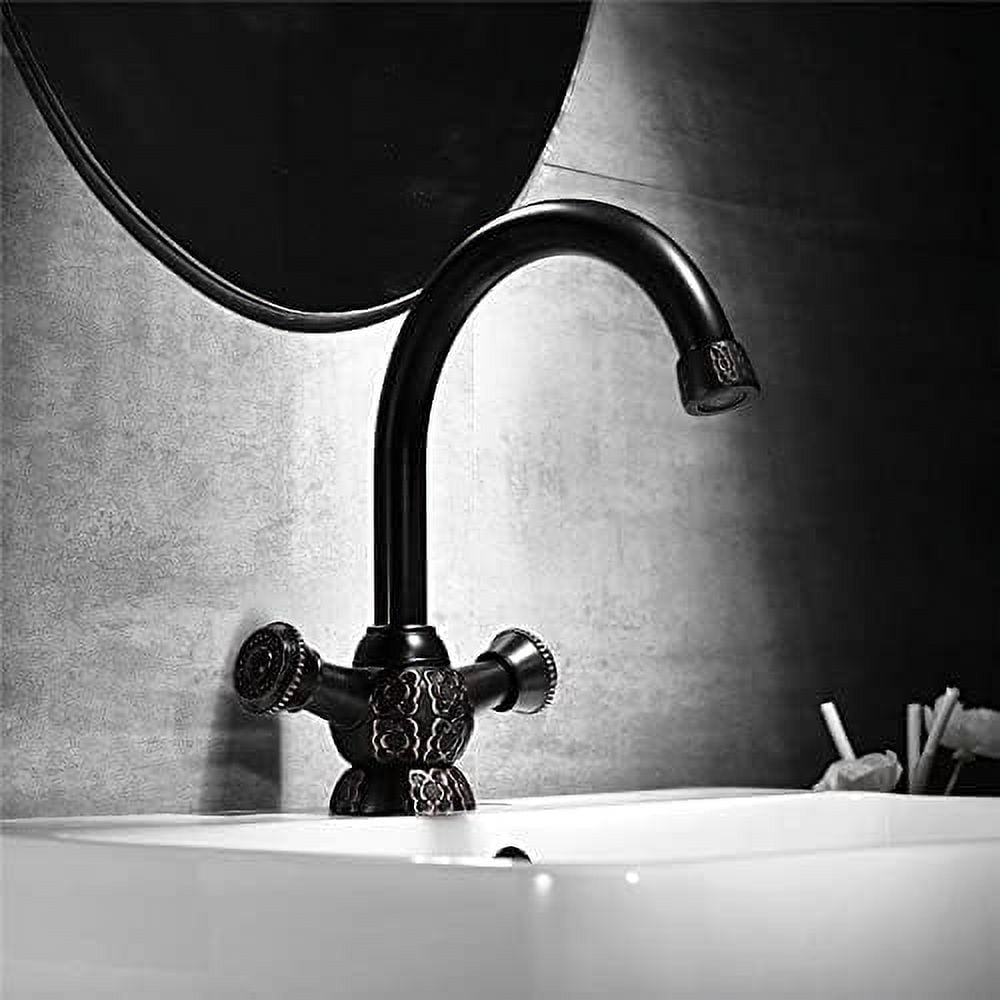 Basin Mixer Faucet Black Oil Brass Carved Bathroom Sink Faucet Double ...