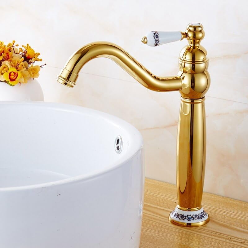 Basin Mixer Faucets Gold Brass Bathroom Sink Faucet Single Handle ...
